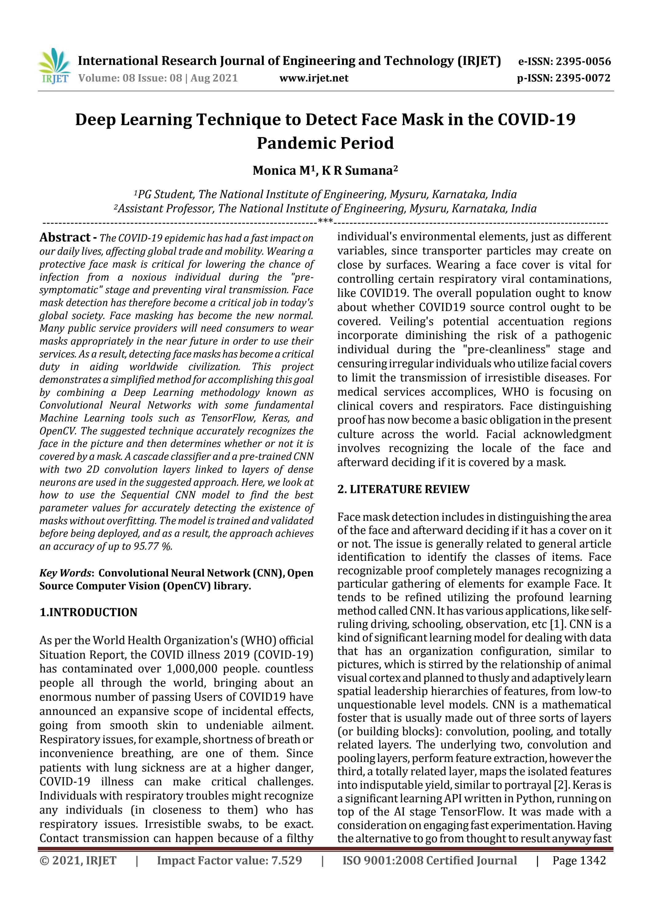 IRJET- Deep Learning Technique to Detect Face Mask in the Covid-19 Pandemic Period by IRJET ...