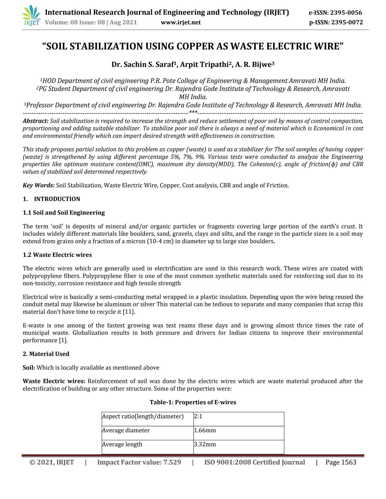 IRJET- Soil Stabilization using Copper as Waste Electric Wire by IRJET ...