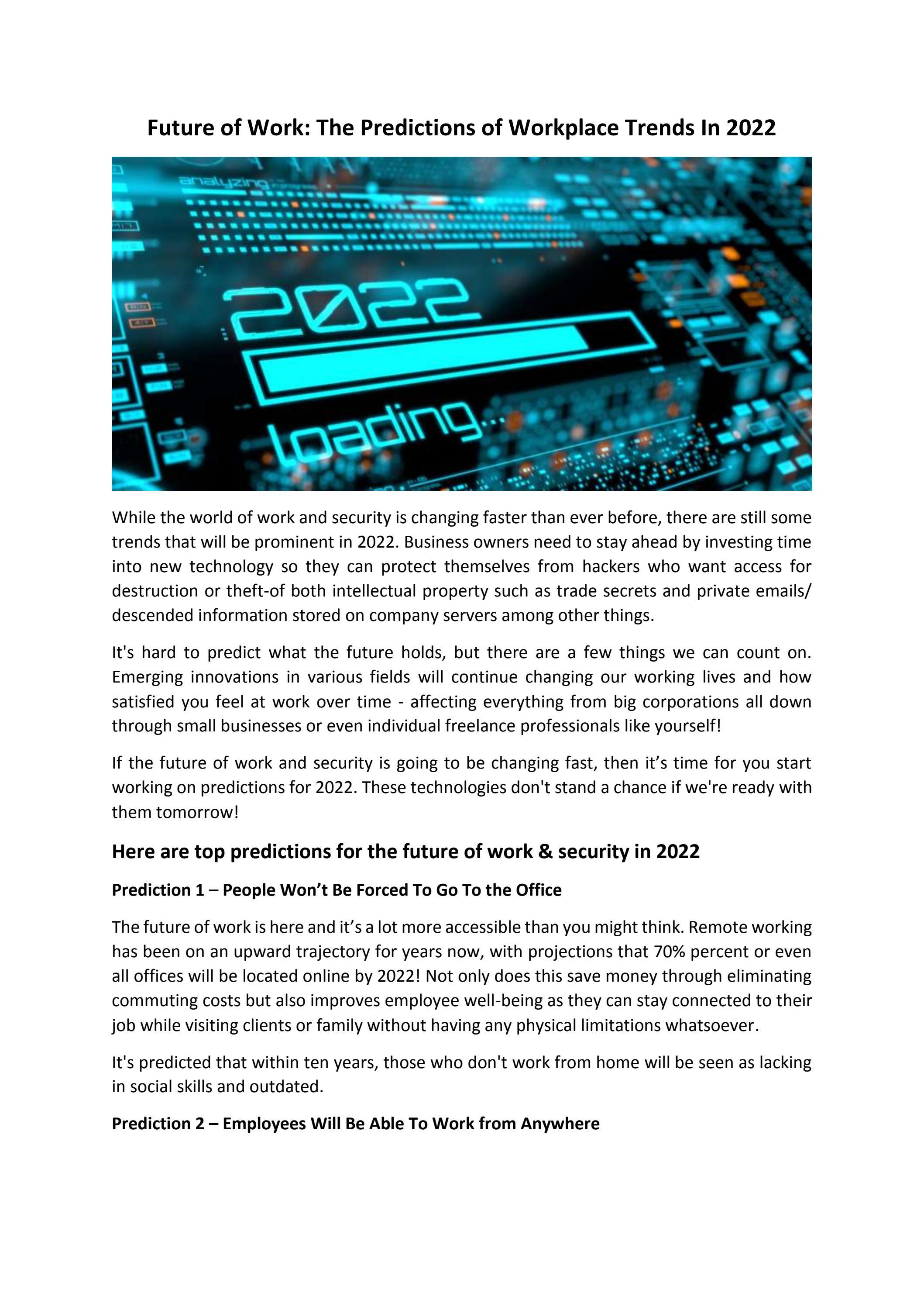 Future of Work The Predictions of Workplace Trends In 2022 by ...