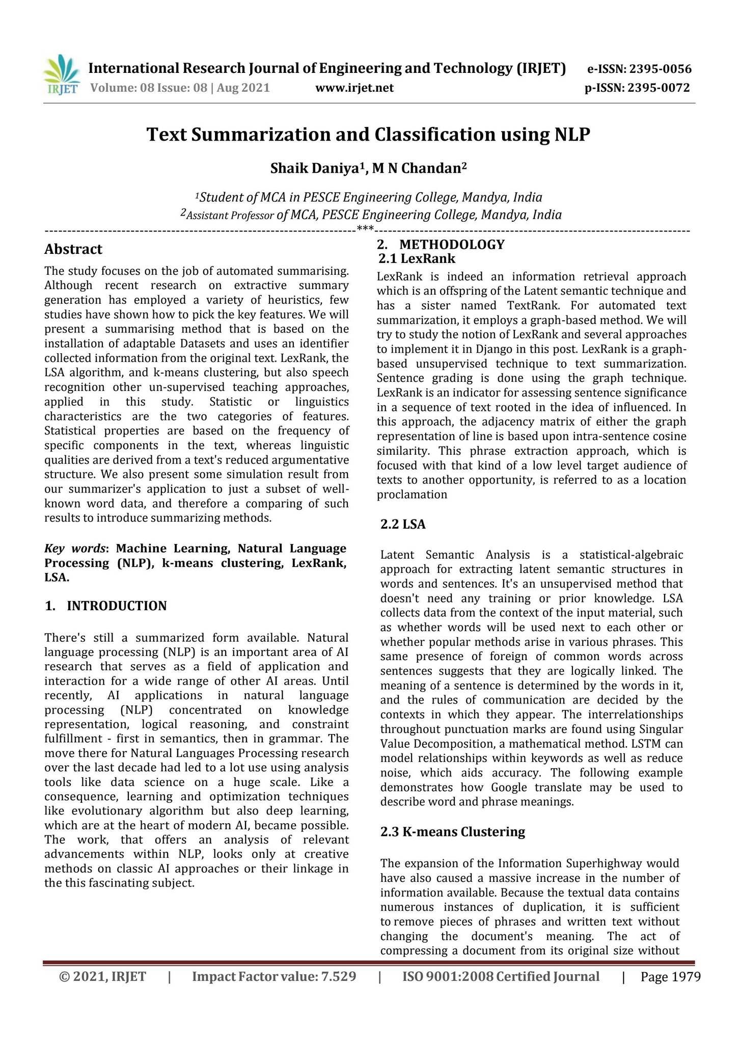 IRJET- Text Summarization and Classification using NLP by IRJET Journal ...