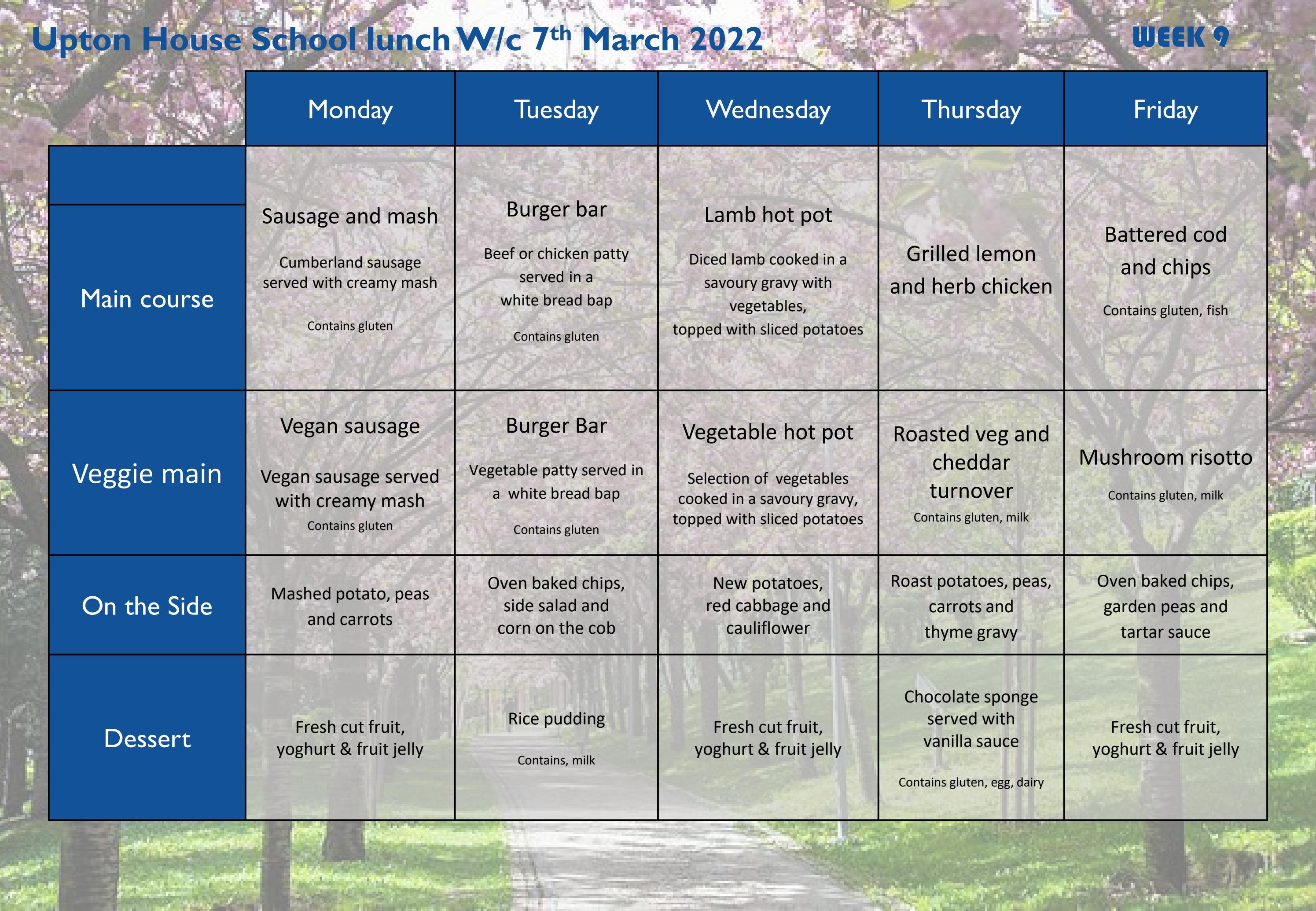 Lunch Menu W/c 7/3/22 by Upton House School - Issuu