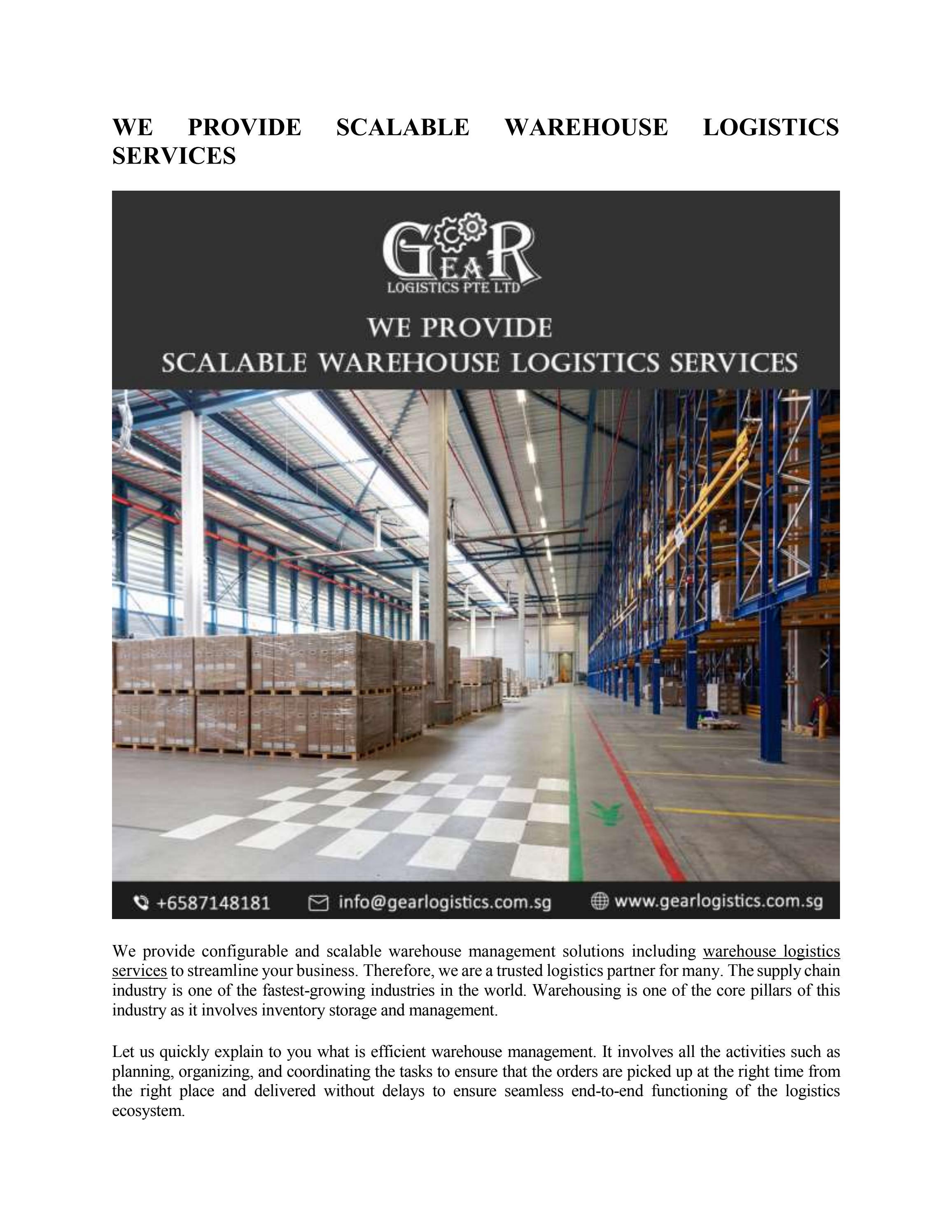 WE PROVIDE SCALABLE WAREHOUSE LOGISTICS SERVICES by gearlogistics - Issuu