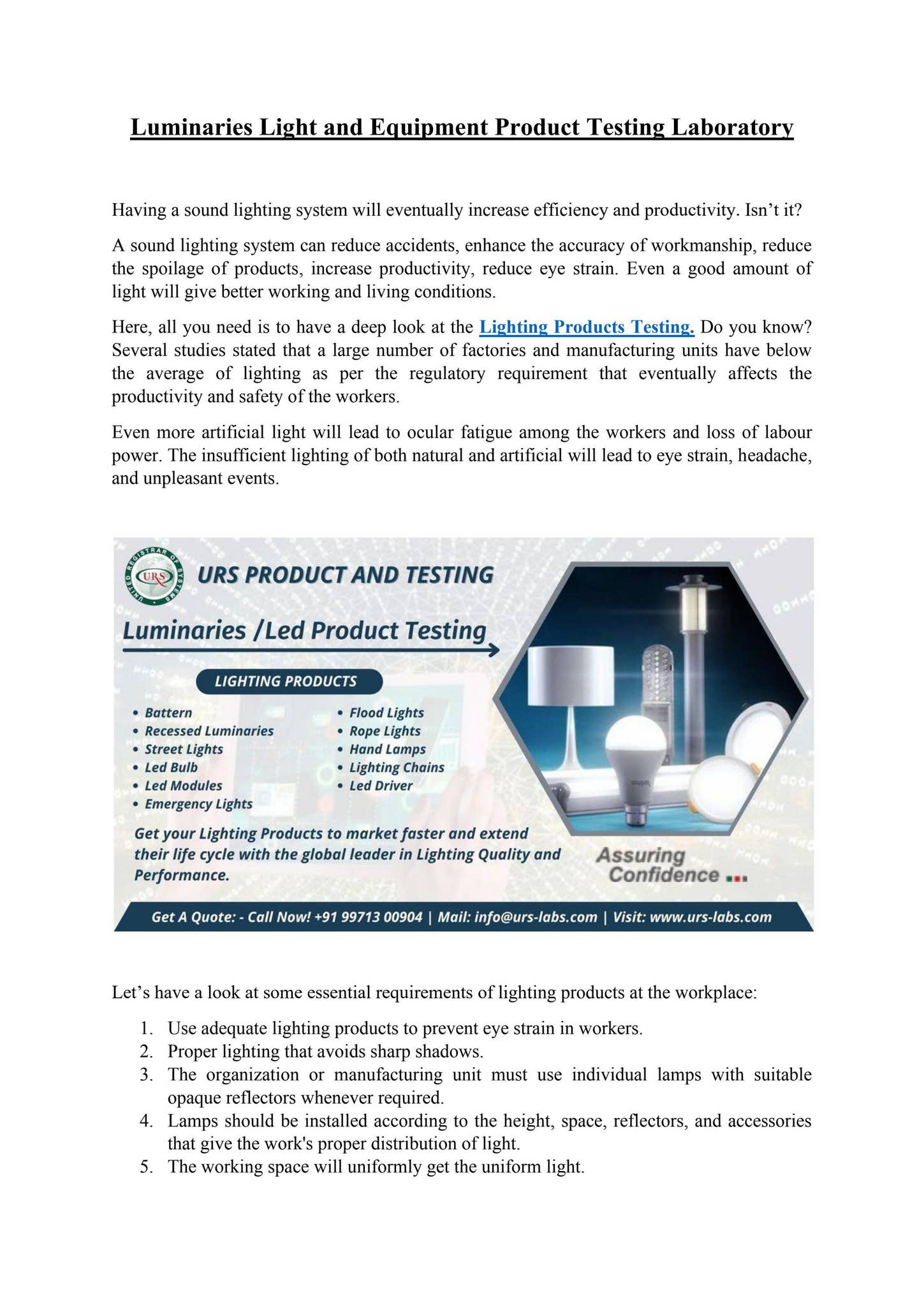 Luminaries Light and Equipment Testing Labs by URS Labs - Issuu