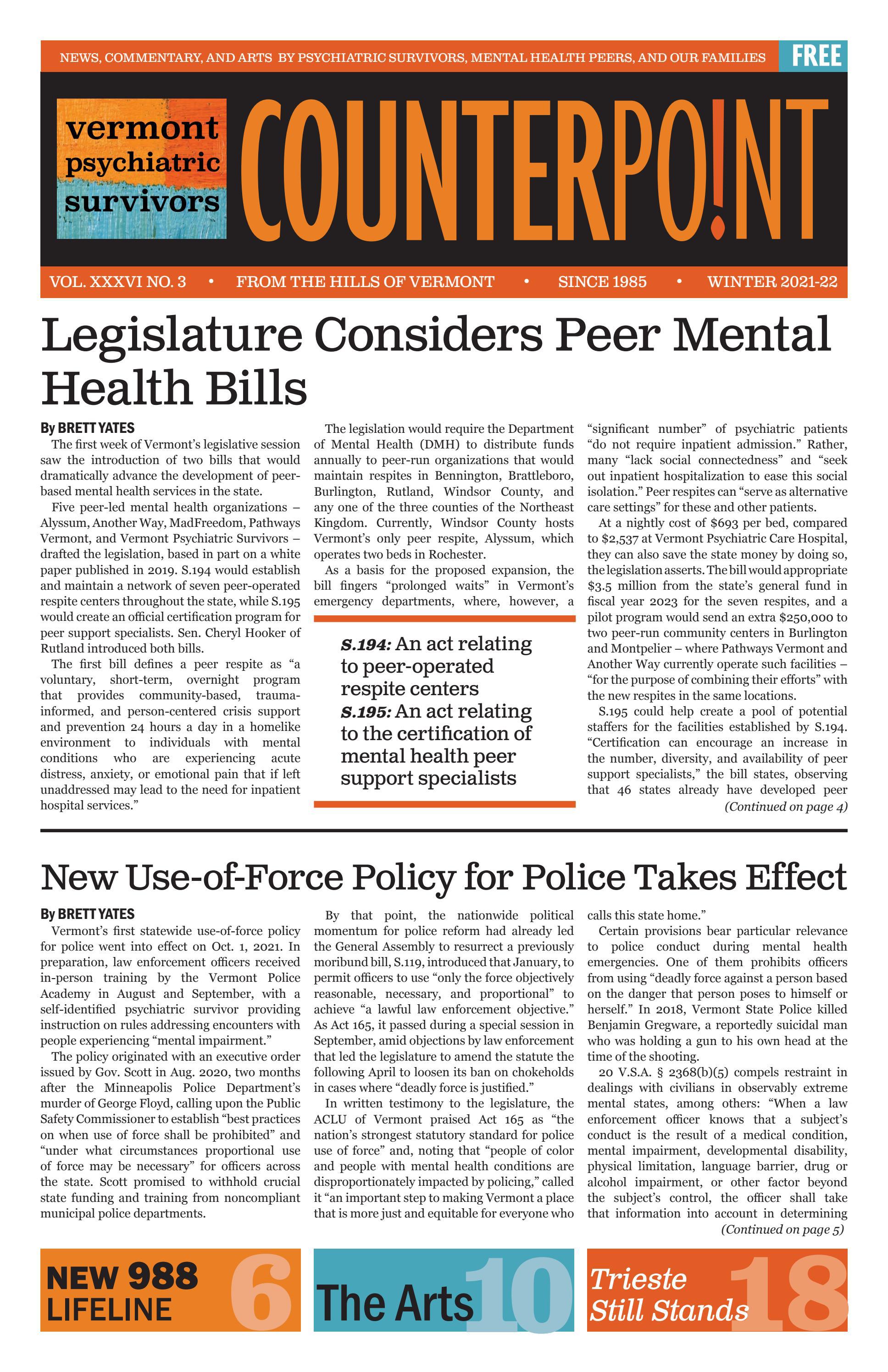 Counterpoint - Winter 2021-22 by Vermont Psychiatric Survivors - Issuu