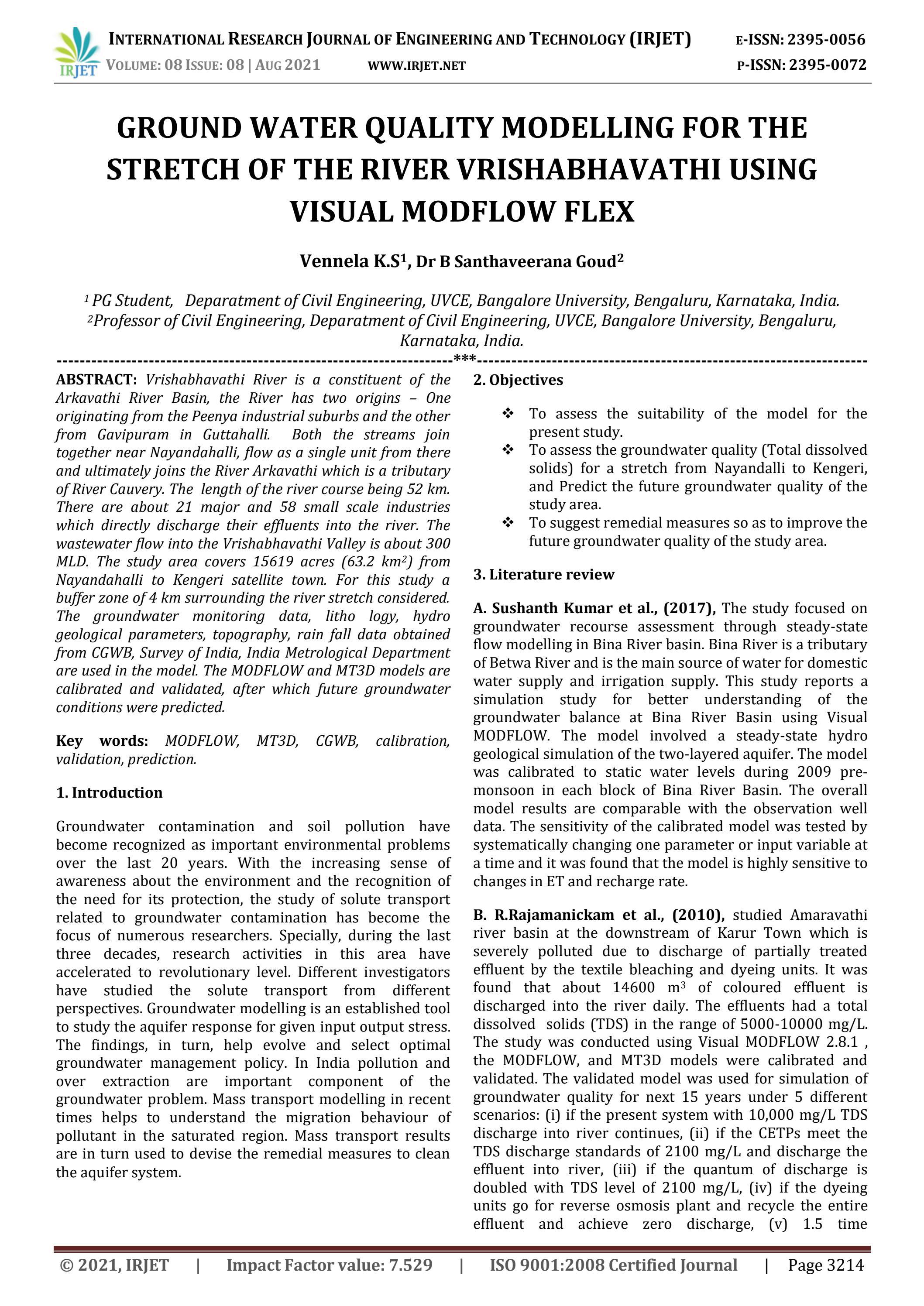 IRJET- Ground Water Quality Modelling for the Stretch of the River Vrishabhavathi using Visual ...