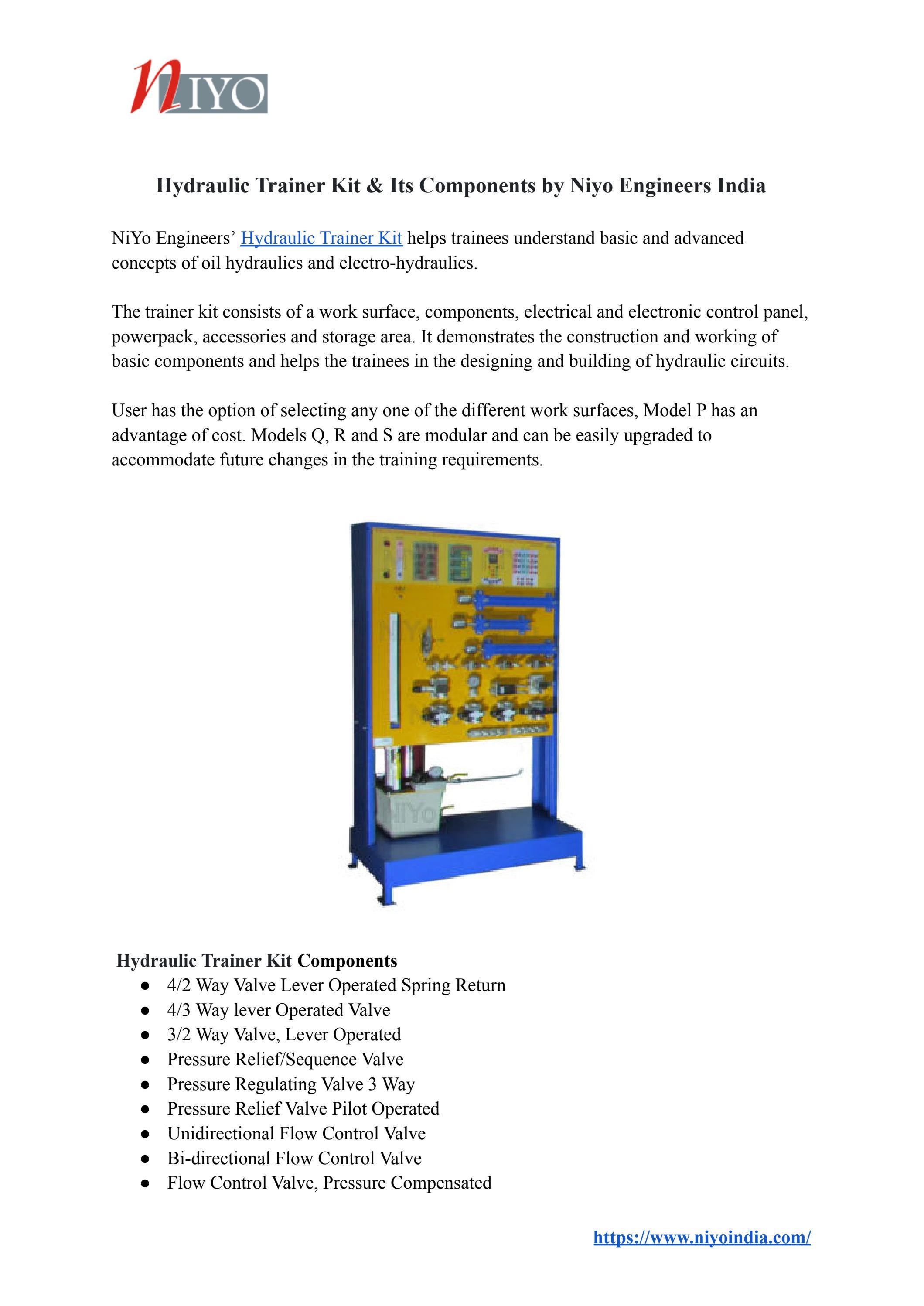 Hydraulic Trainer Kit & Its Components by Niyo Engineers India by ...