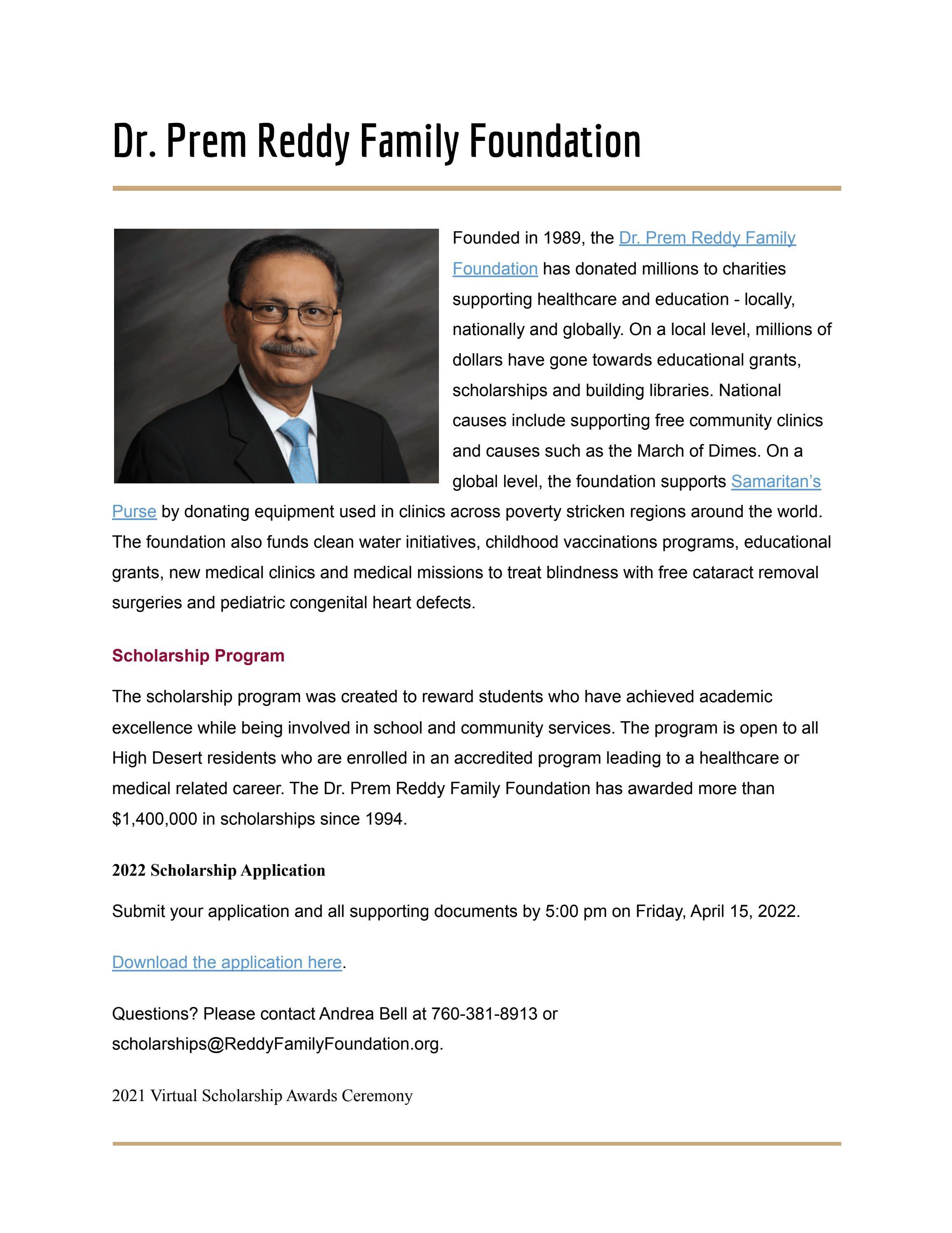 Dr. Prem Reddy Family Foundation by erica mary - Issuu