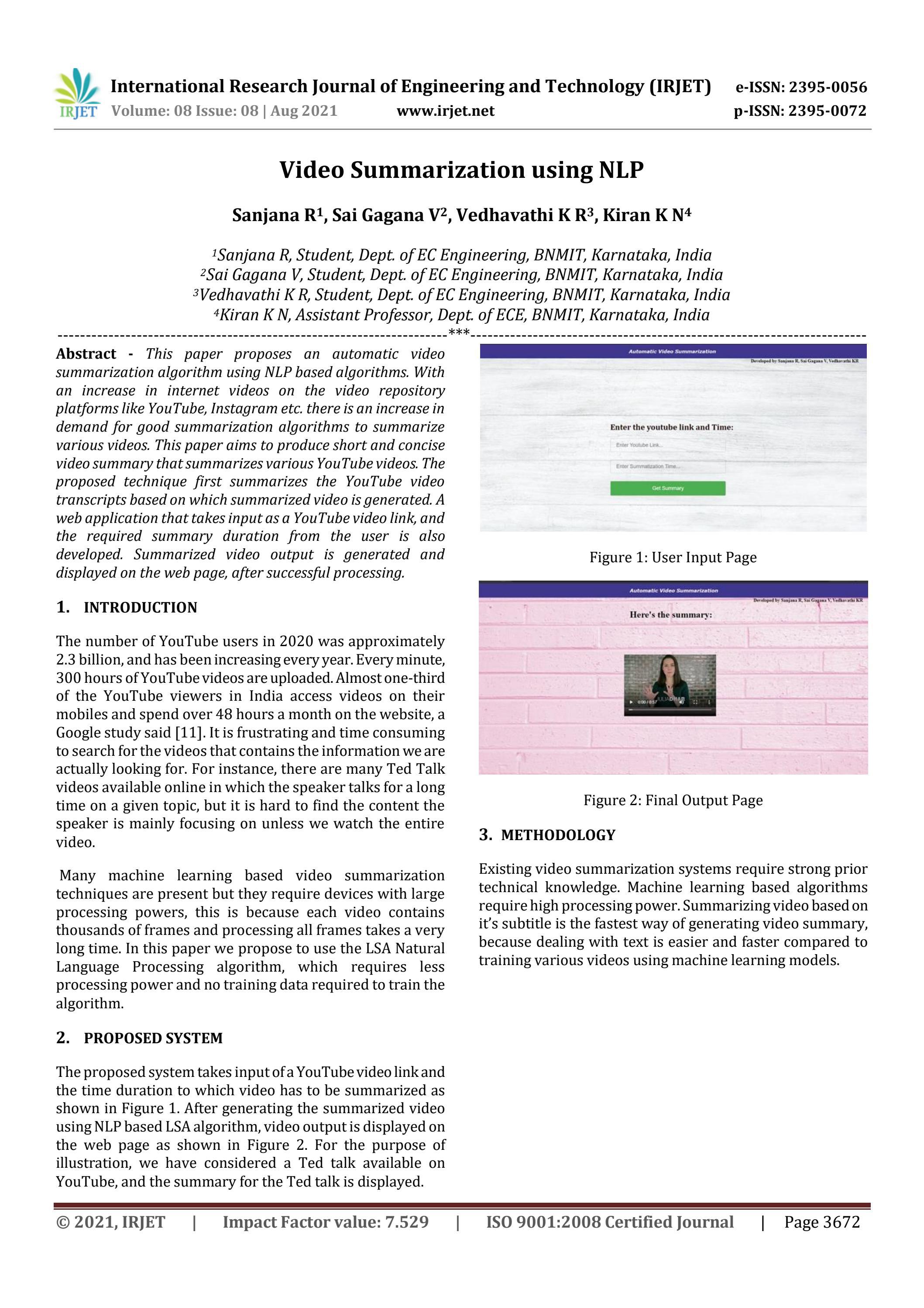 IRJET- Video Summarization using NLP by IRJET Journal - Issuu