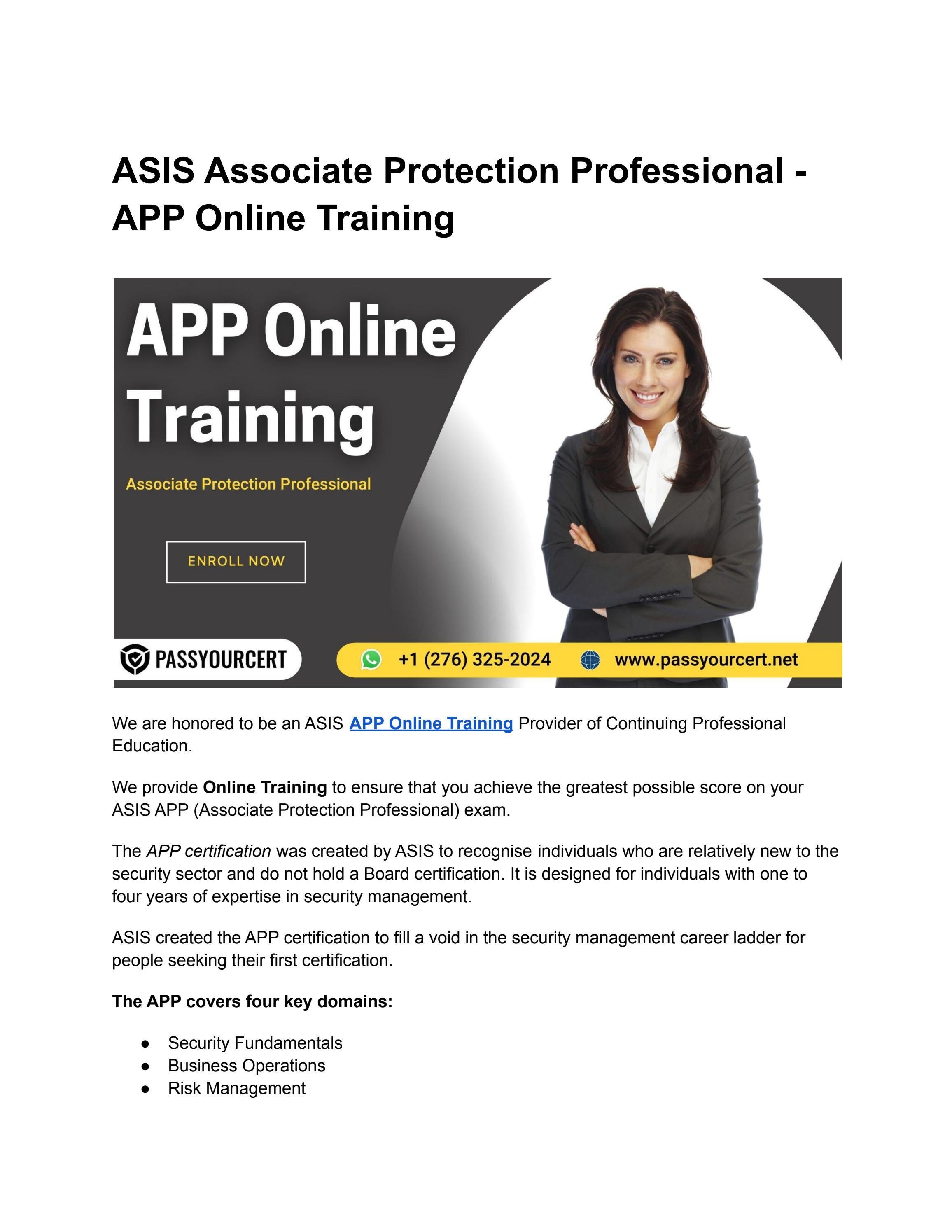 ASIS Associate Protection Professional - APP Online Training by ...