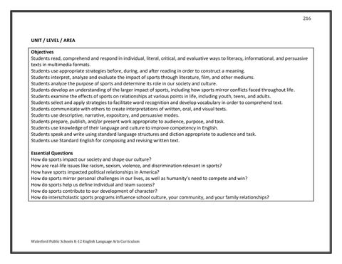 WPS - English Language Arts Curriculum (9-12) by Waterford Public ...