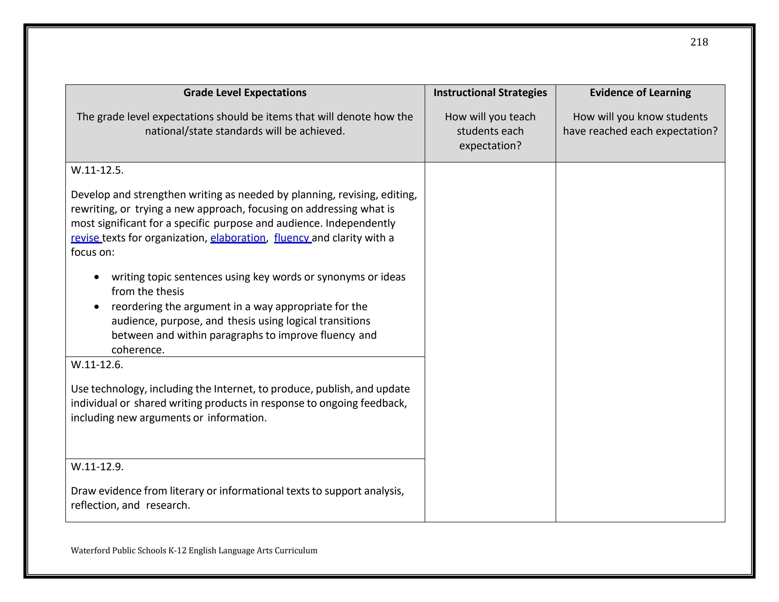 WPS English Language Arts Curriculum 9 12 By Waterford Public