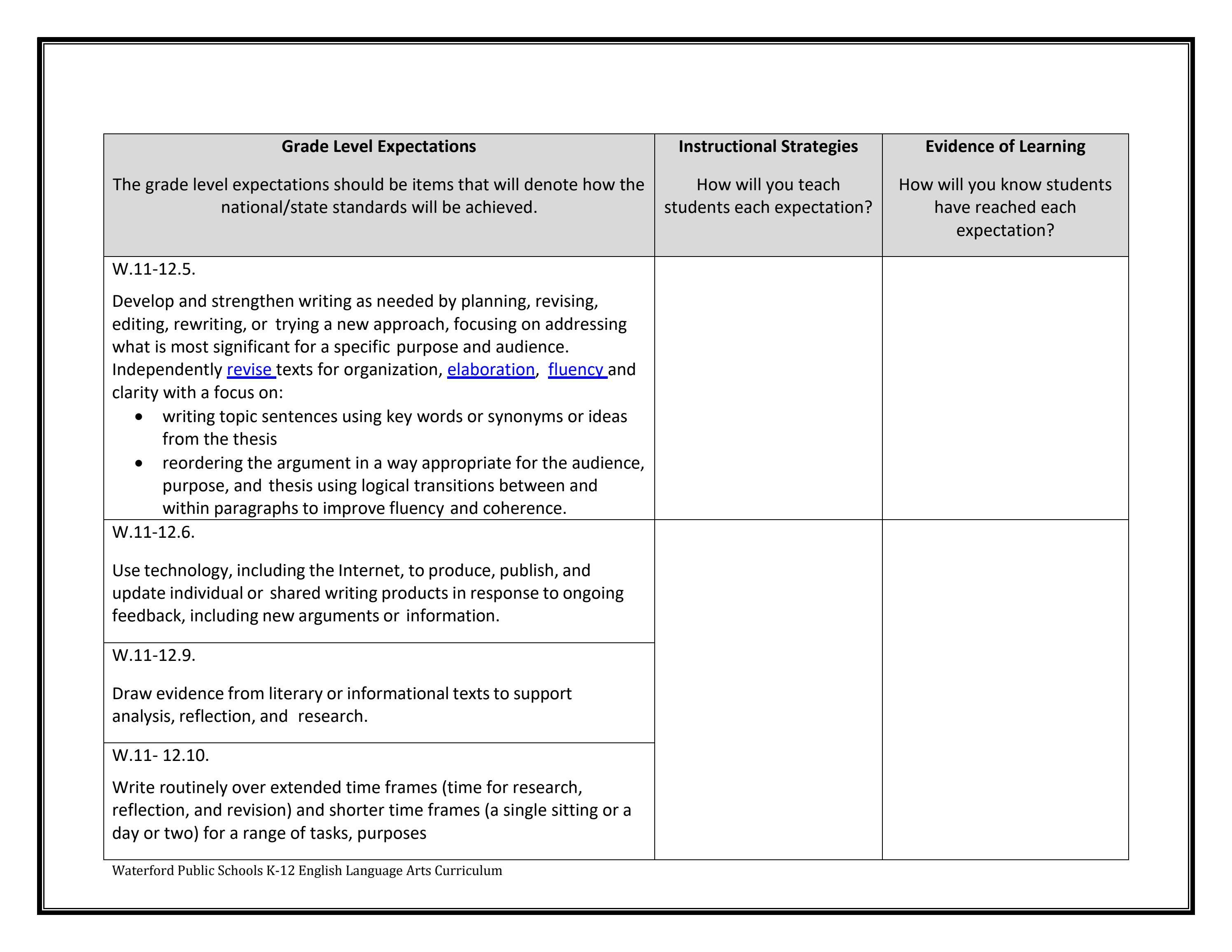 WPS English Language Arts Curriculum 9 12 By Waterford Public