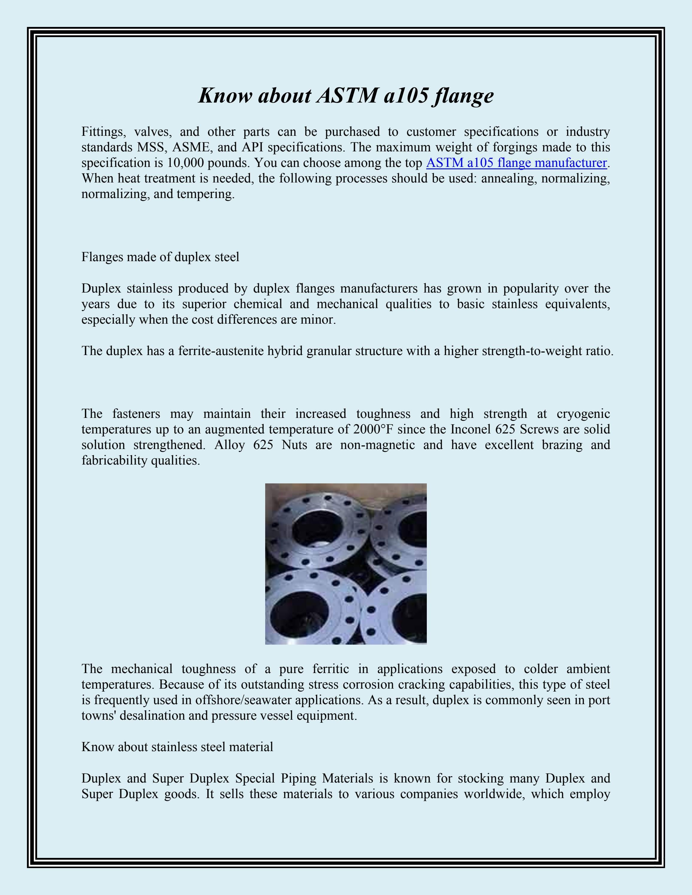 Know about ASTM a105 flange by Belle Aurelia - Issuu