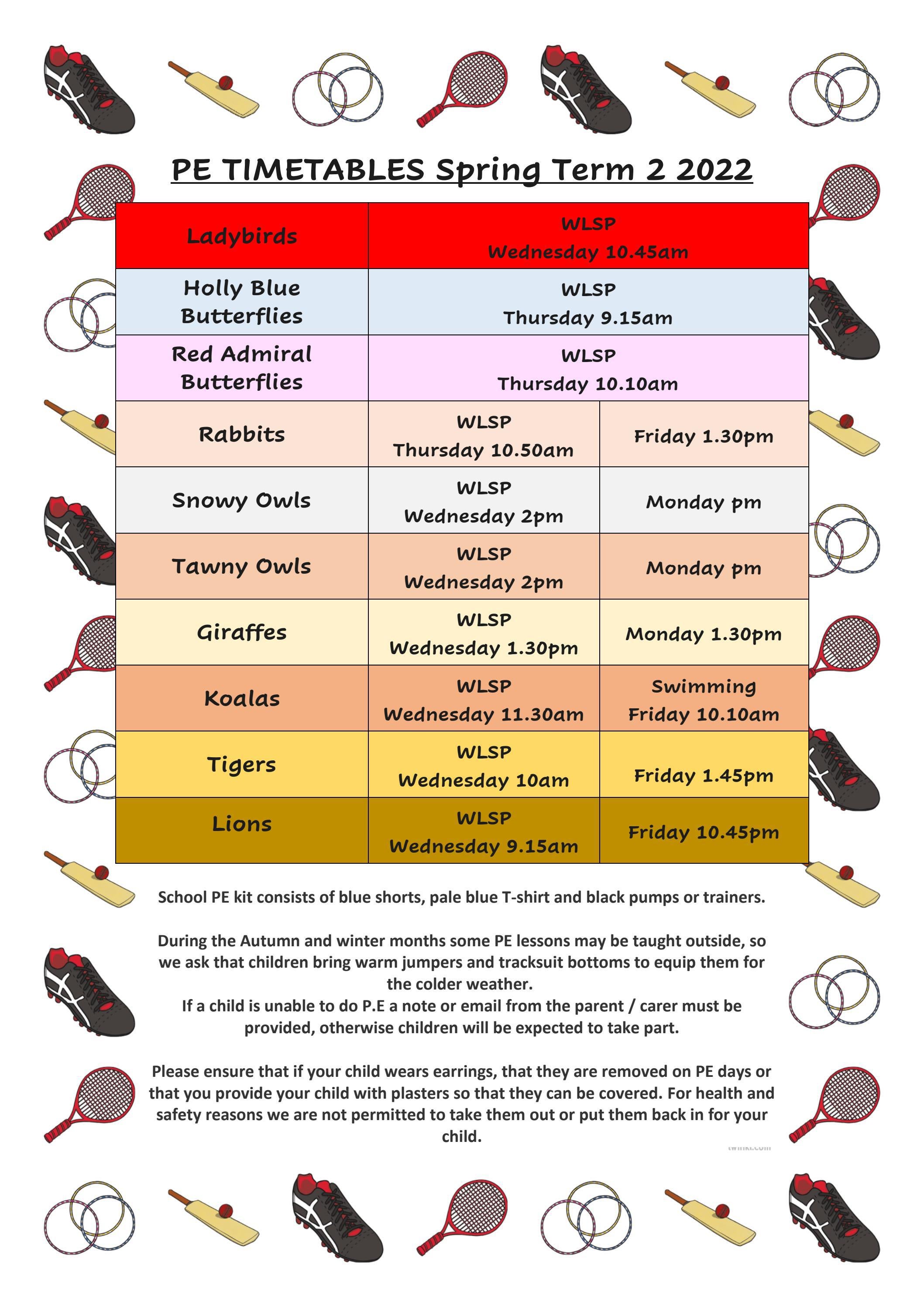 PE Timetable Spring 2 2022 by Schudio - Issuu