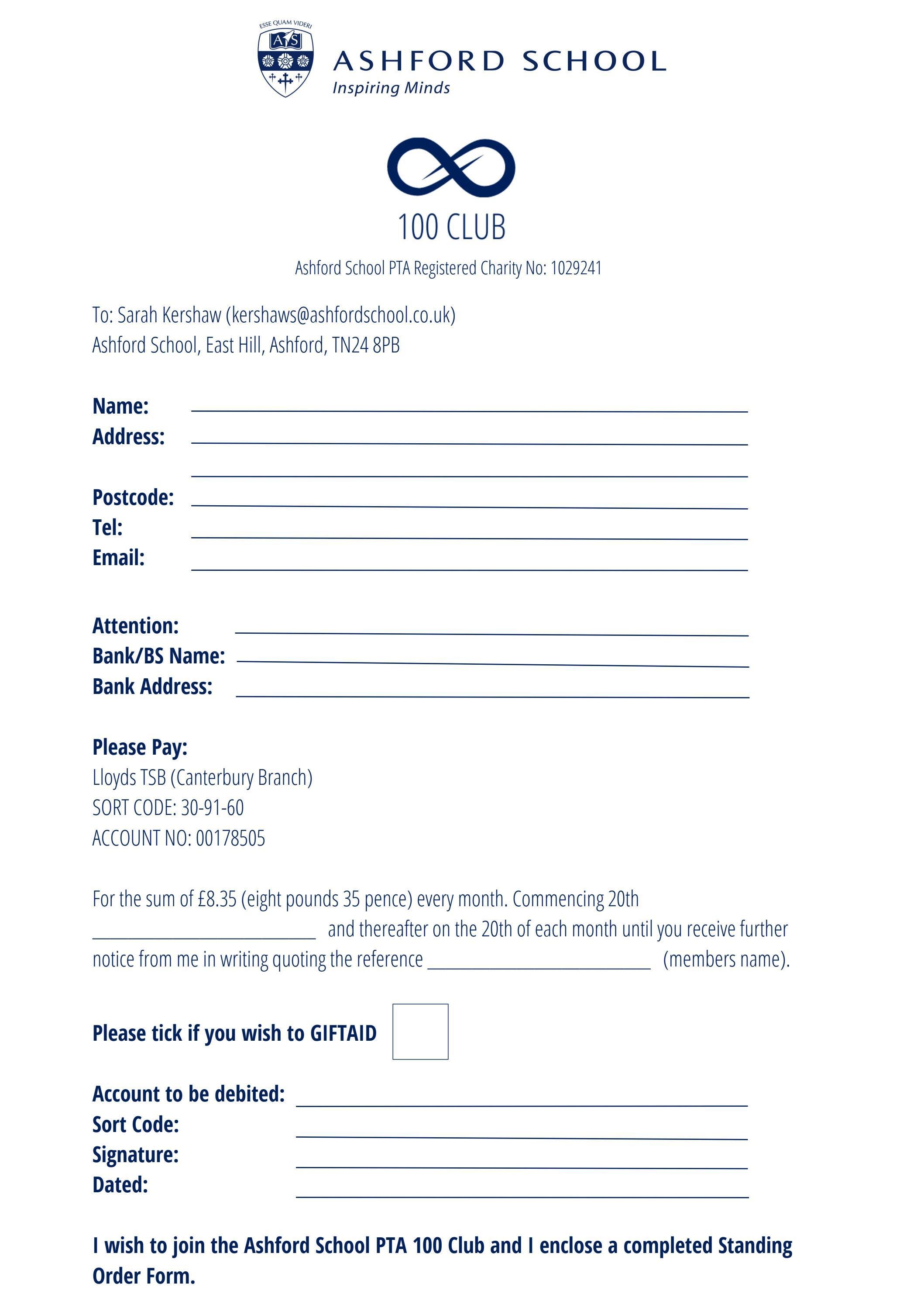 PFA 100 Club Form by AshfordSchool - Issuu