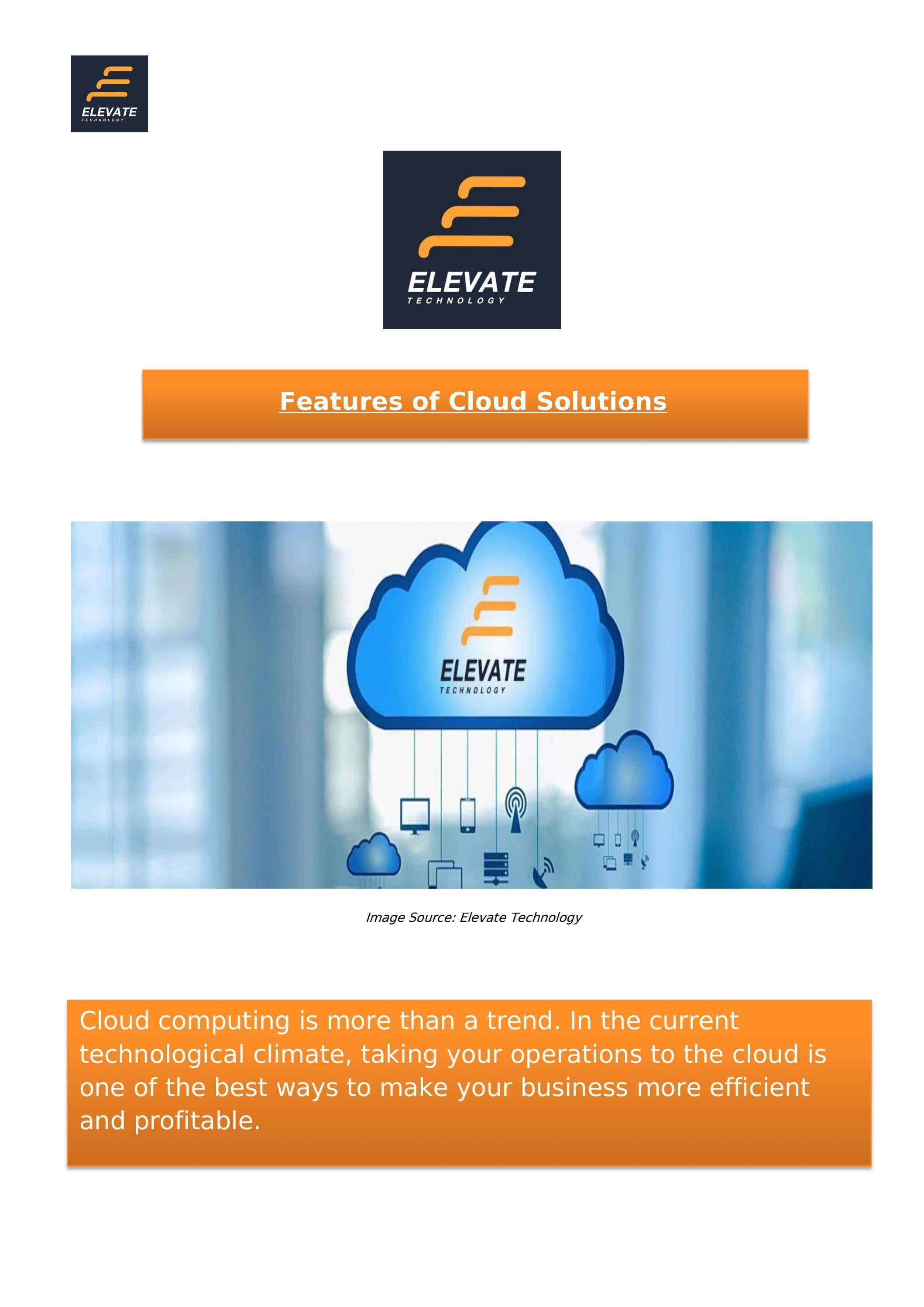 Features of Cloud Solutions For Your Business by Elevate Technology - Issuu