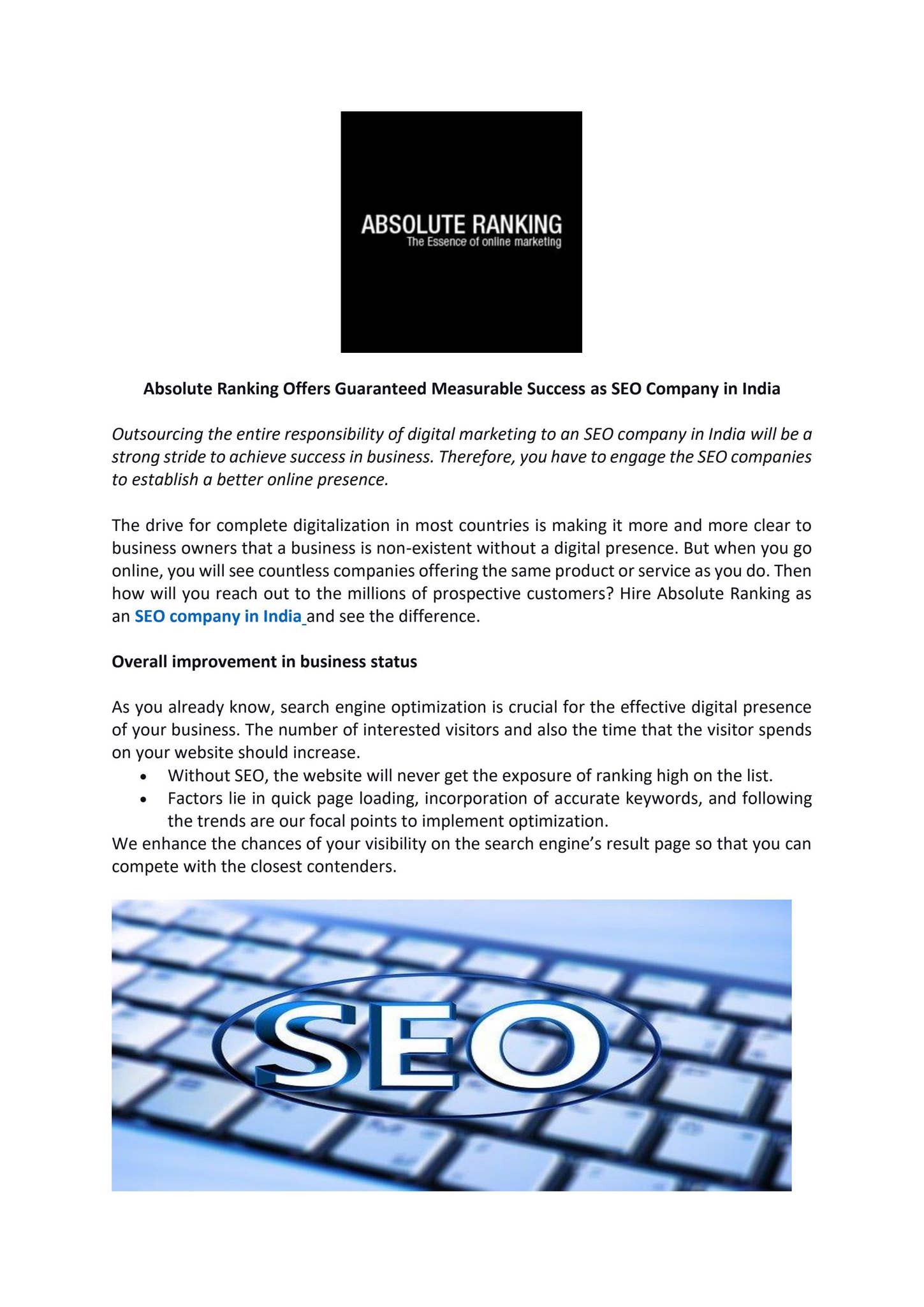 Absolute Ranking Offers Guaranteed Measurable Success as SEO Company in ...