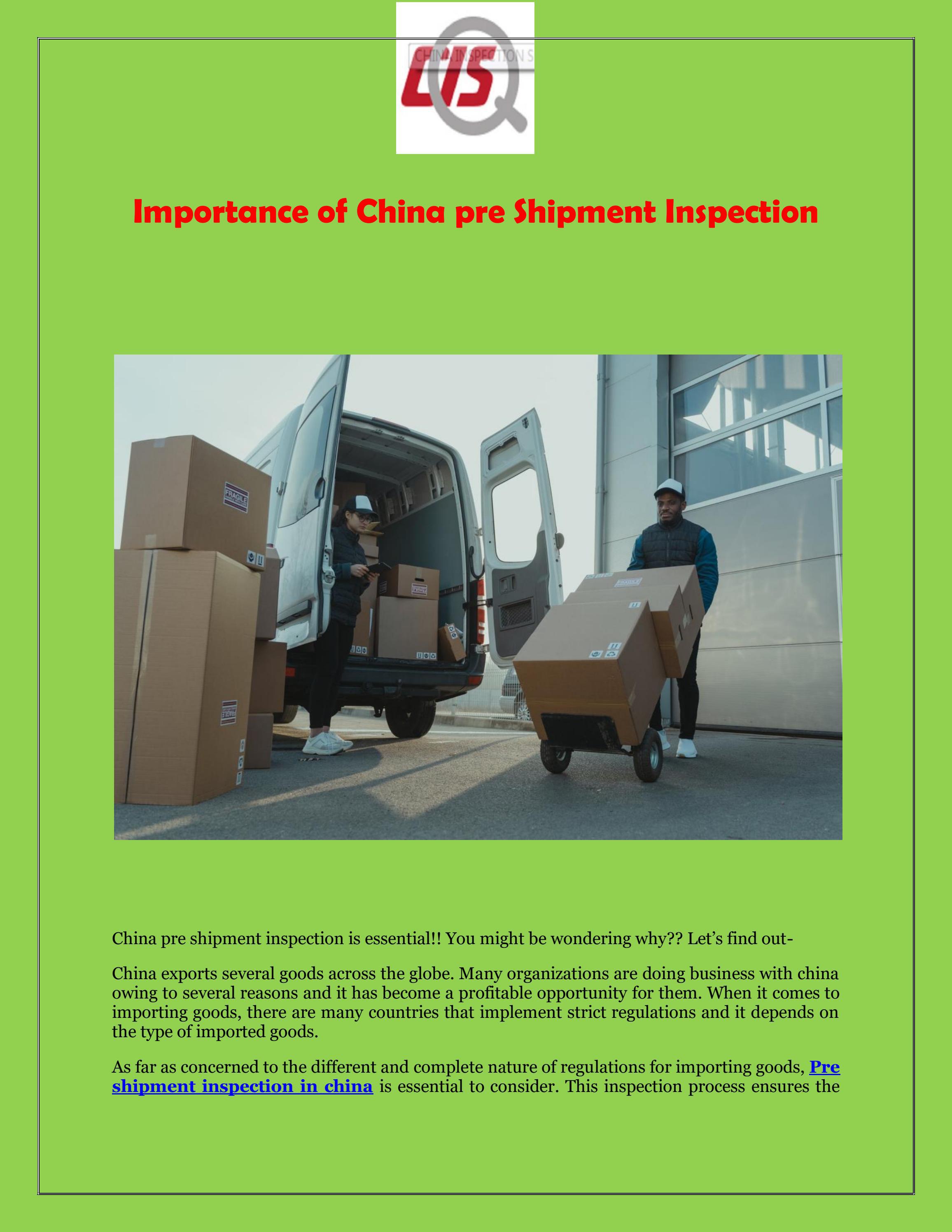 Importance of China pre Shipment Inspection by chinainspectionservices ...