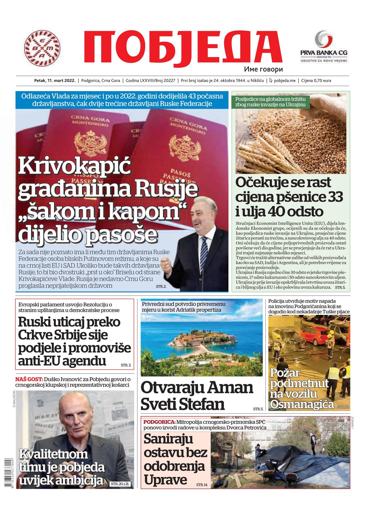Dnevni list Pobjeda 11.03.2022. by Pobjeda - Issuu