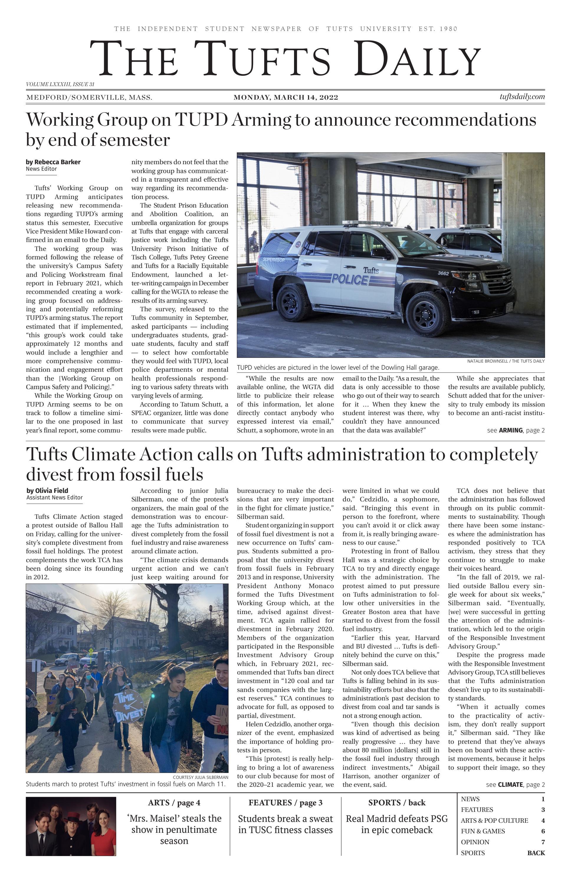 The Tufts Daily - Monday, March 14, 2022 by The Tufts Daily - Issuu