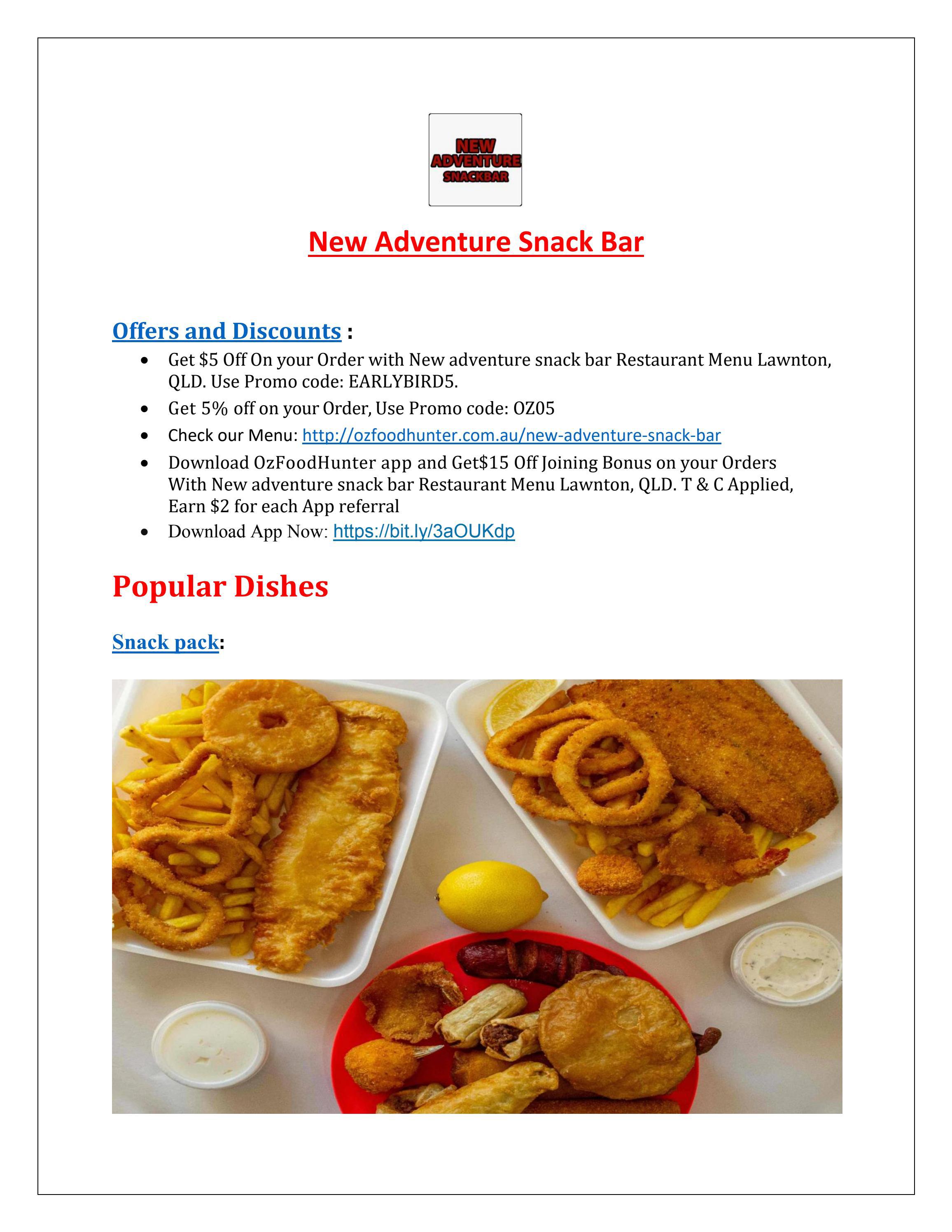 New adventure snack bar Restaurant Menu Lawnton, QLD - 5% off by ...