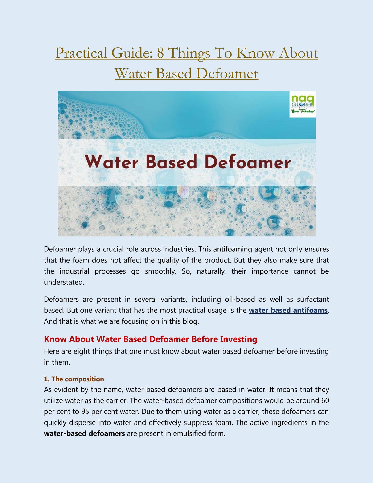 Things To Know About Water Based Defoamer by Devika Mathur - Issuu