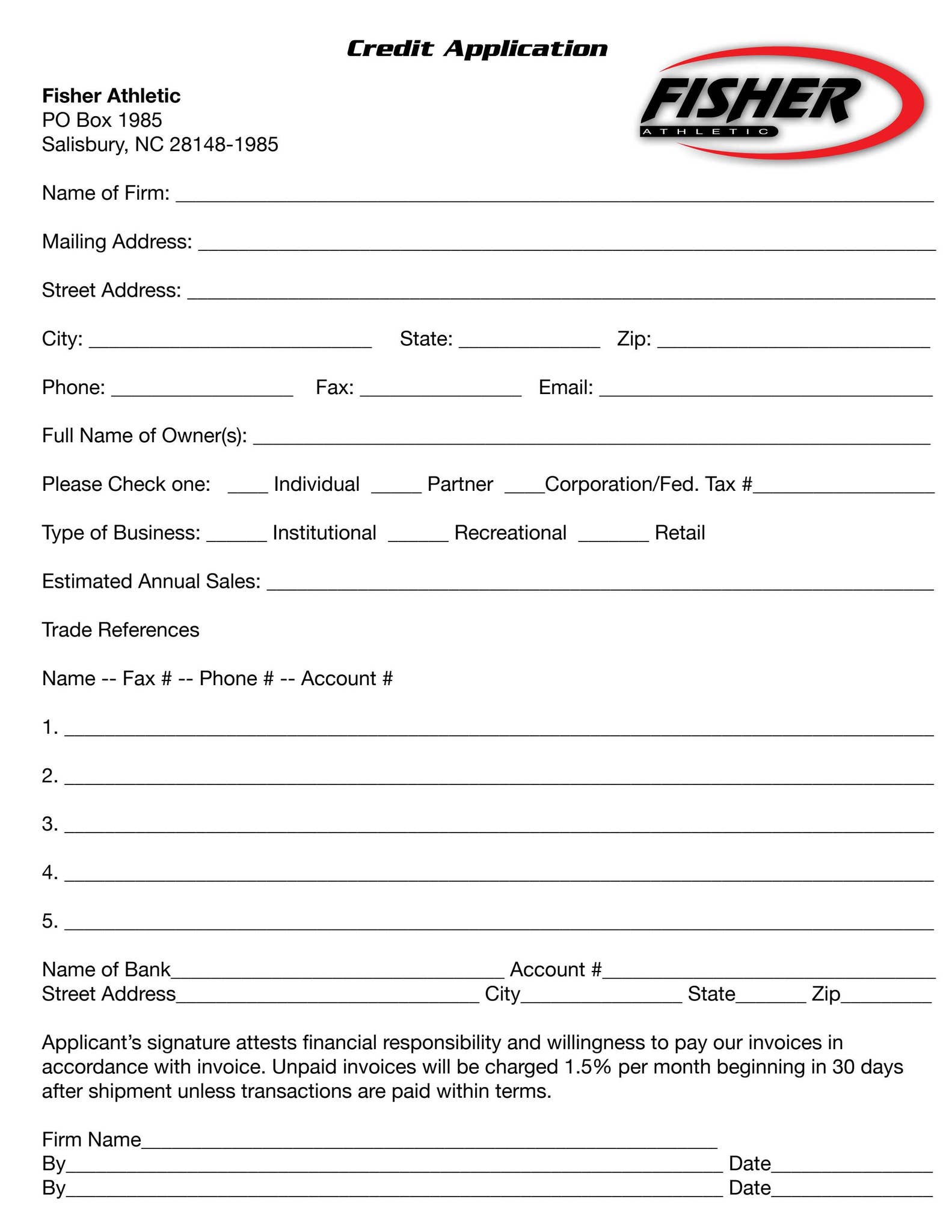 New Dealer Credit Application by fisherathleticequipment - Issuu