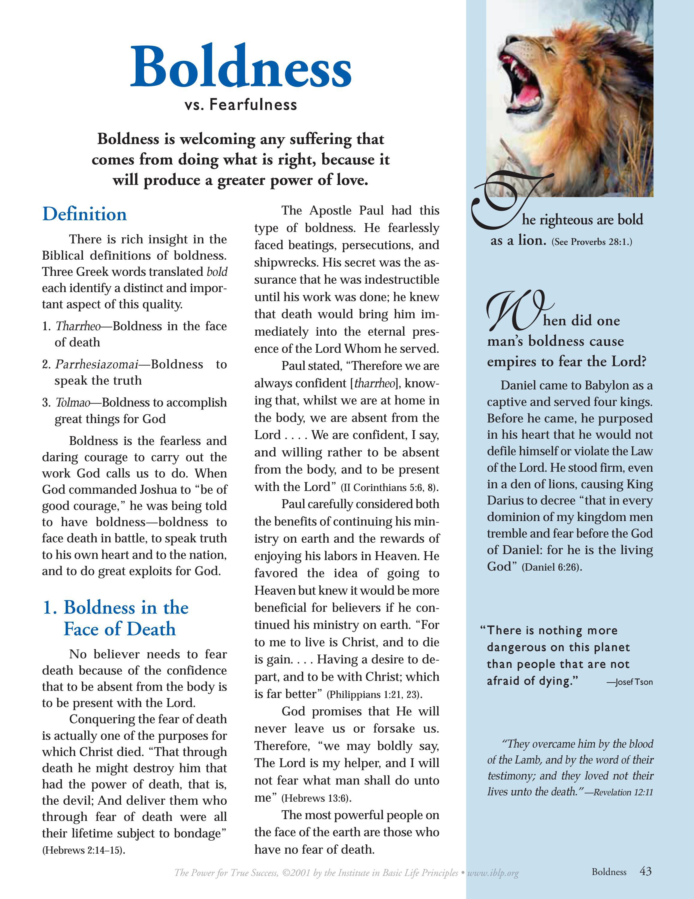 Boldness by Institute in Basic Life Principles - Issuu