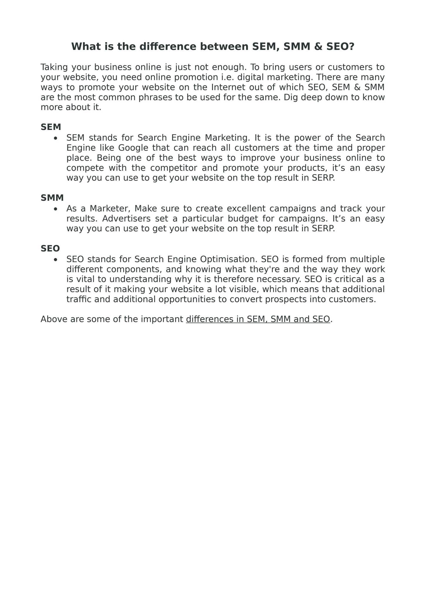 What is the difference between SEO, SEM, and SMM? by Wisdom InfoSoft ...