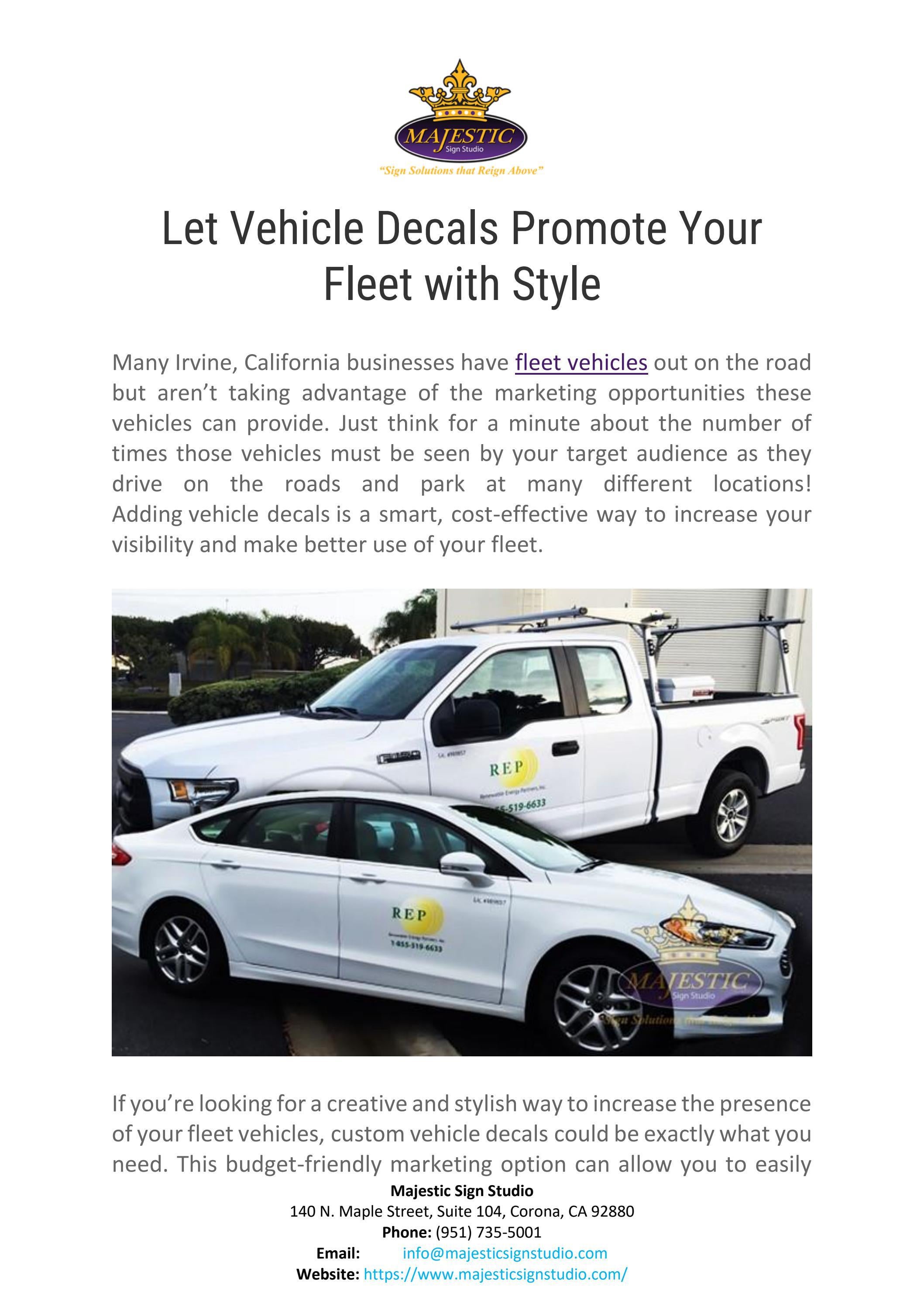 Let Vehicle Decals Promote Your Fleet with Style by Majestic Sign ...