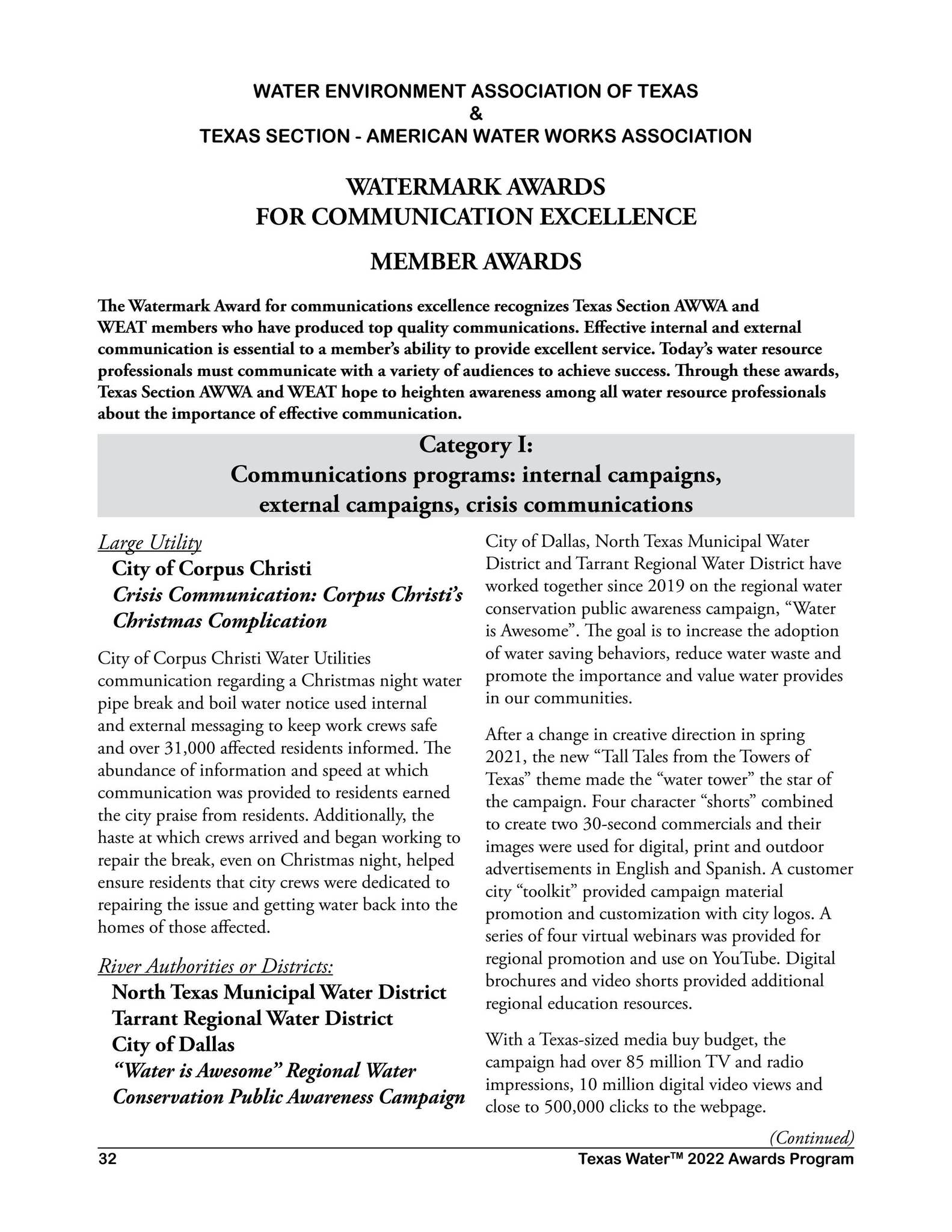 Award Program 2022 by TEXAS AWWA - Issuu