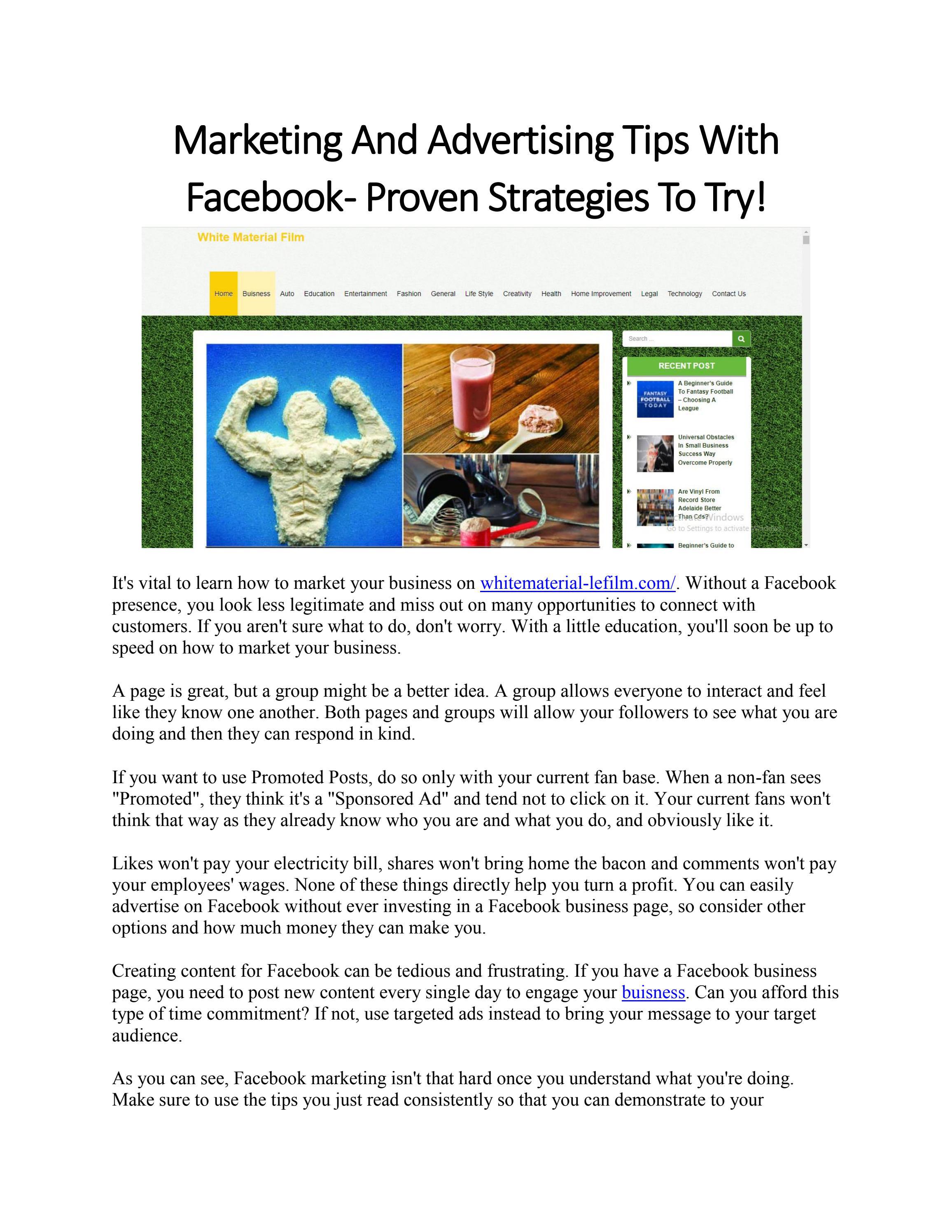 Marketing And Advertising Tips With Facebook - Proven Strategies To Try ...
