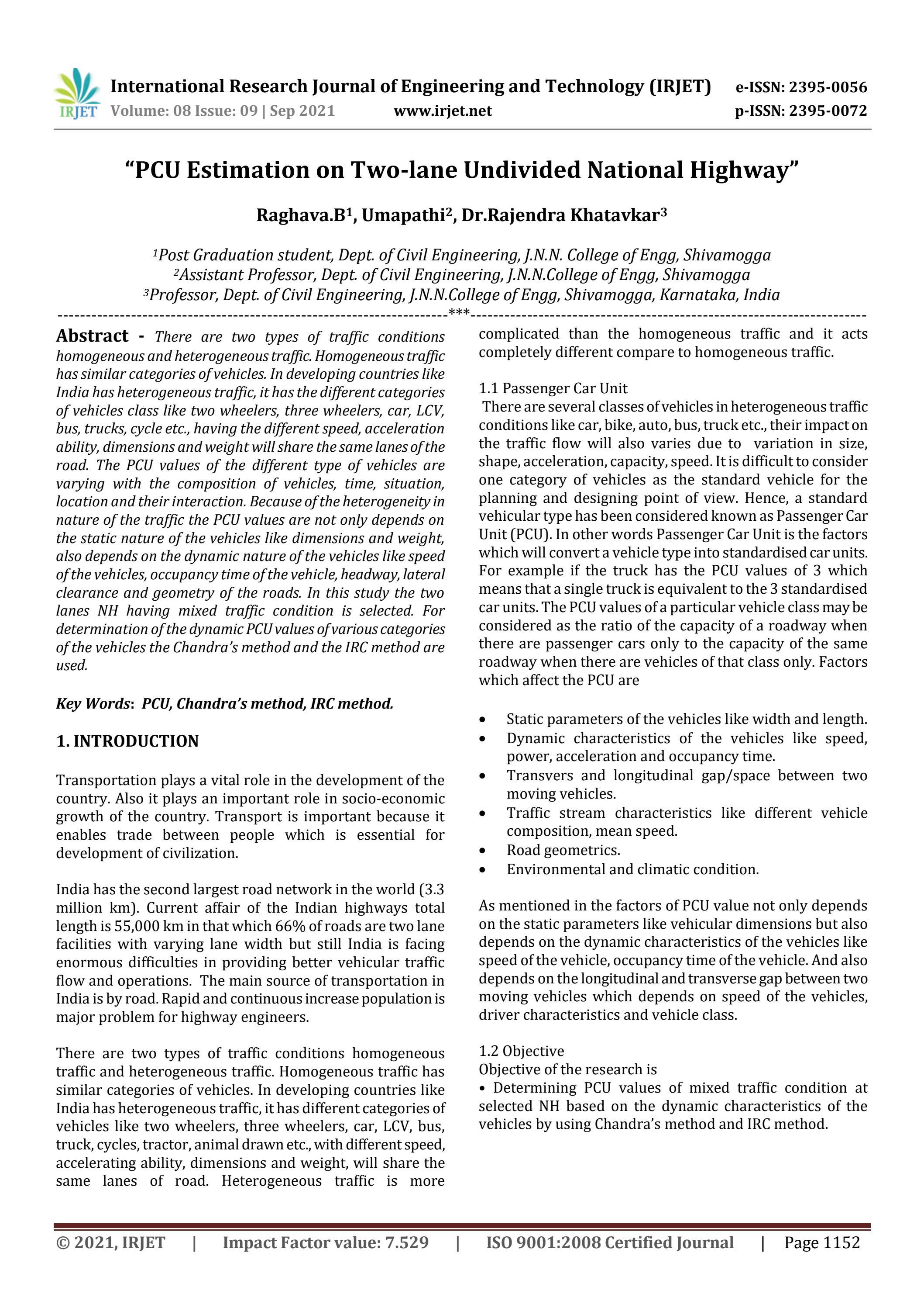 IRJET- PCU Estimation on Two-Lane Undivided National Highway by IRJET Journal - Issuu