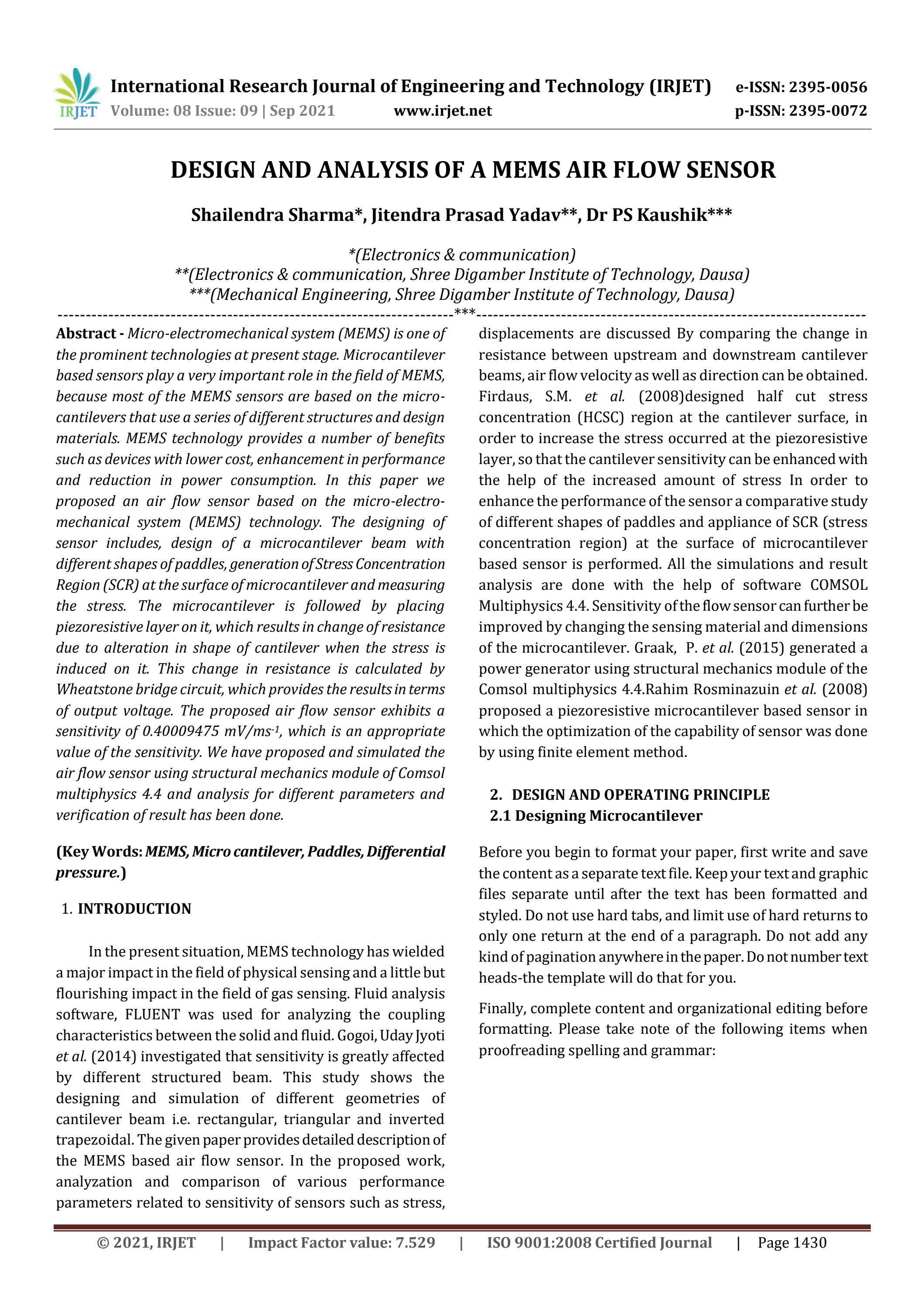 IRJET- Design and Analysis of a Mems Air Flow Sensor by IRJET Journal ...