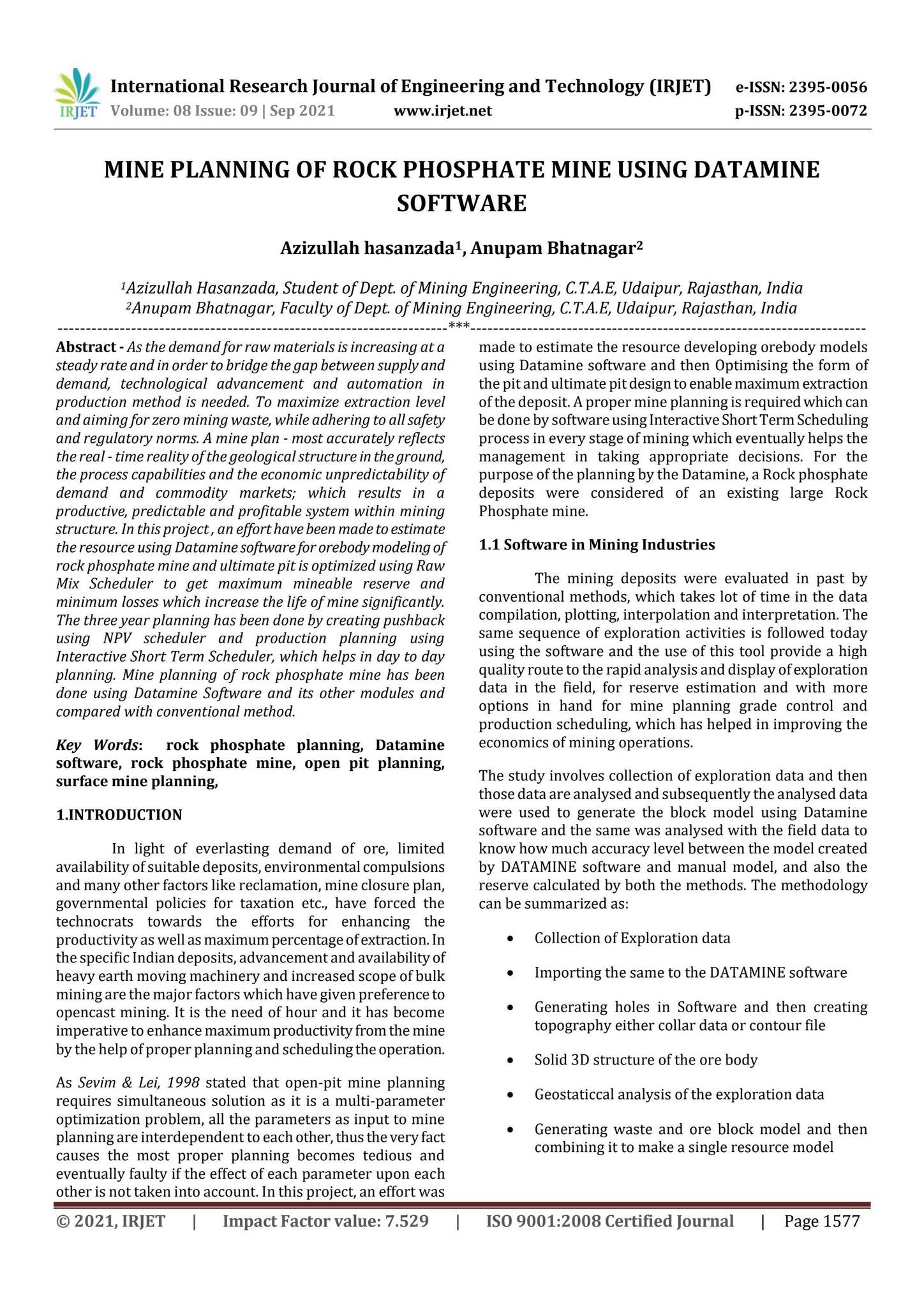 IRJET- Mine Planning of Rock Phosphate Mine using Datamine Software by ...