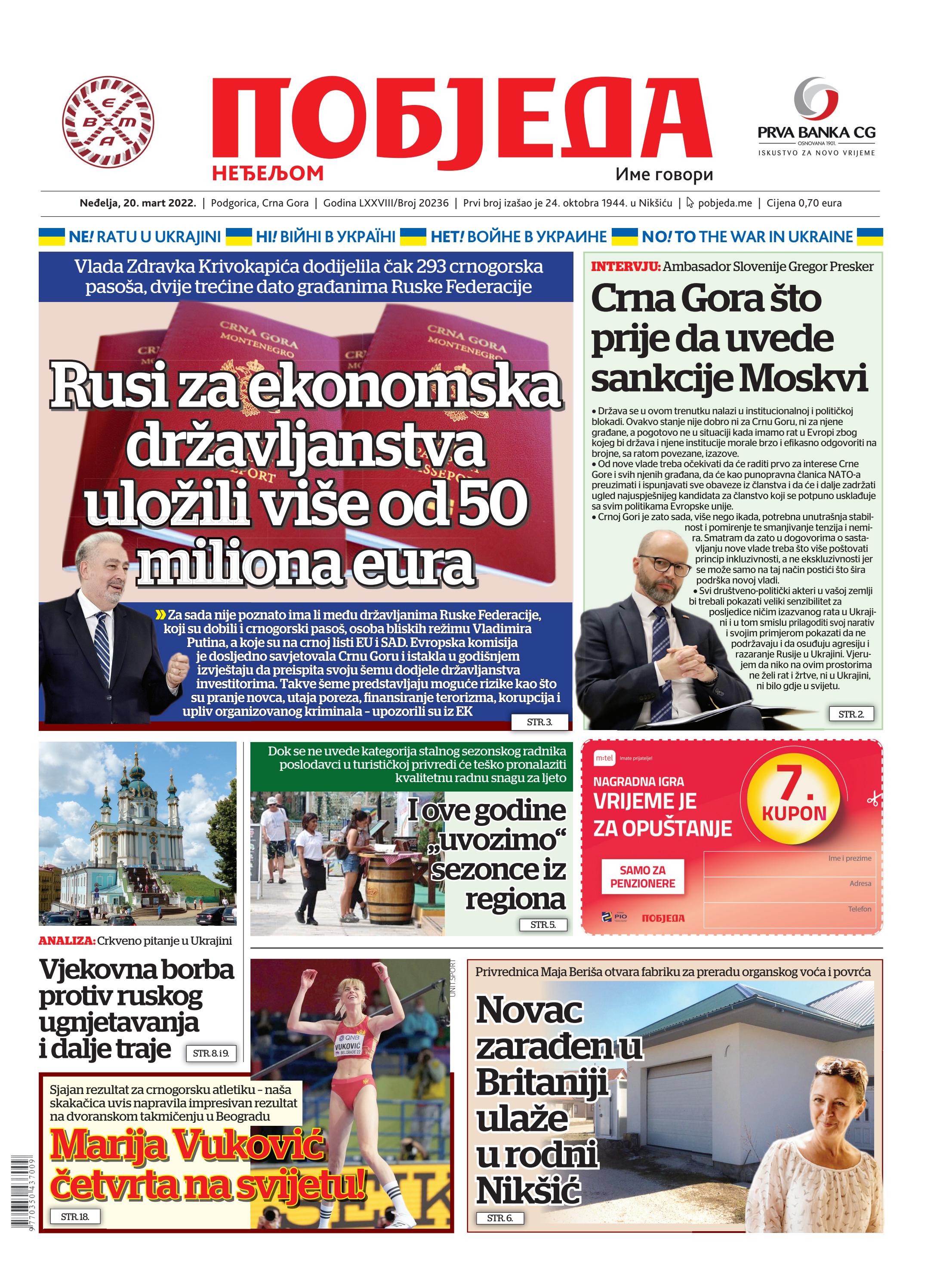Dnevni list Pobjeda 20.03.2022. by Pobjeda - Issuu