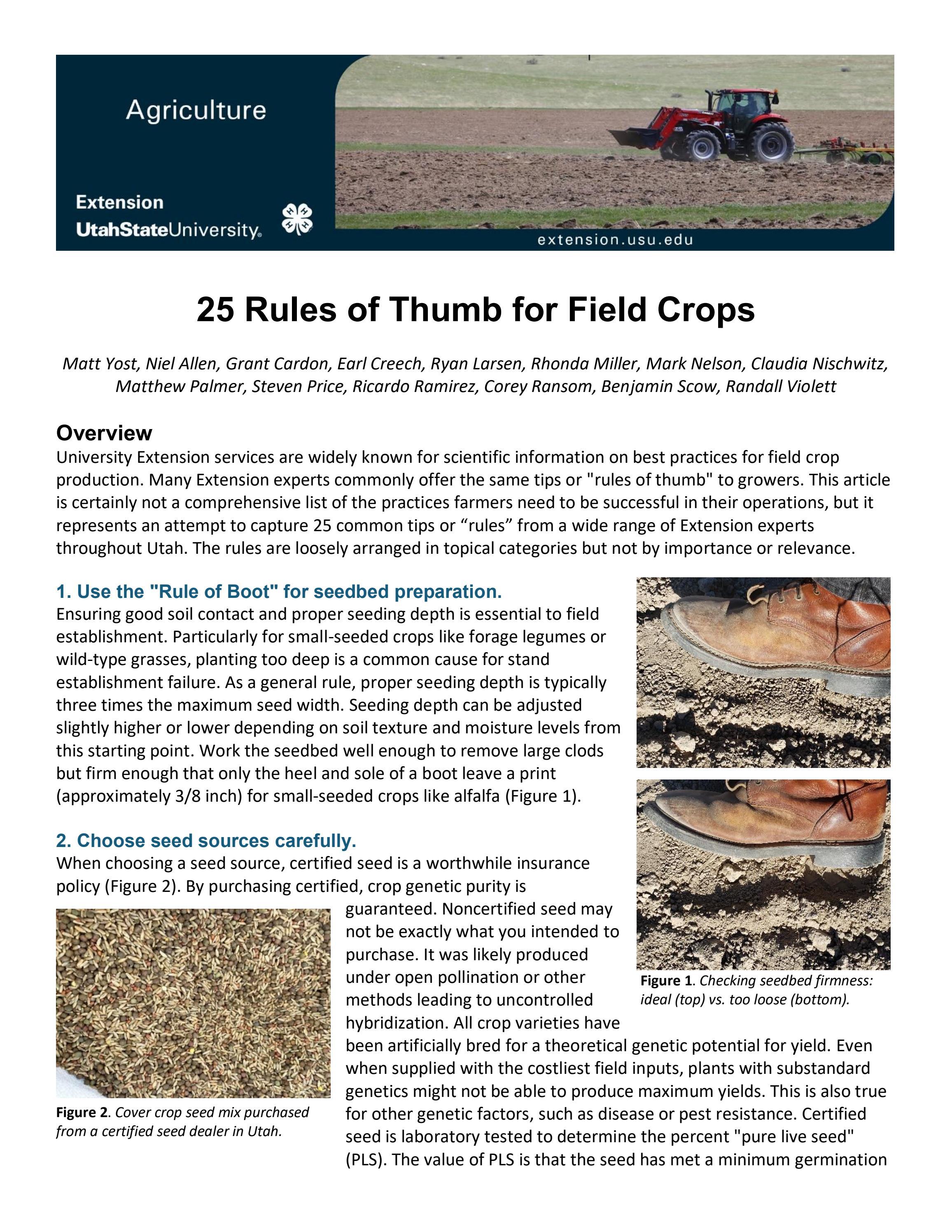 25 Rules of Thumb for Field Crops by Utah State University Extension ...