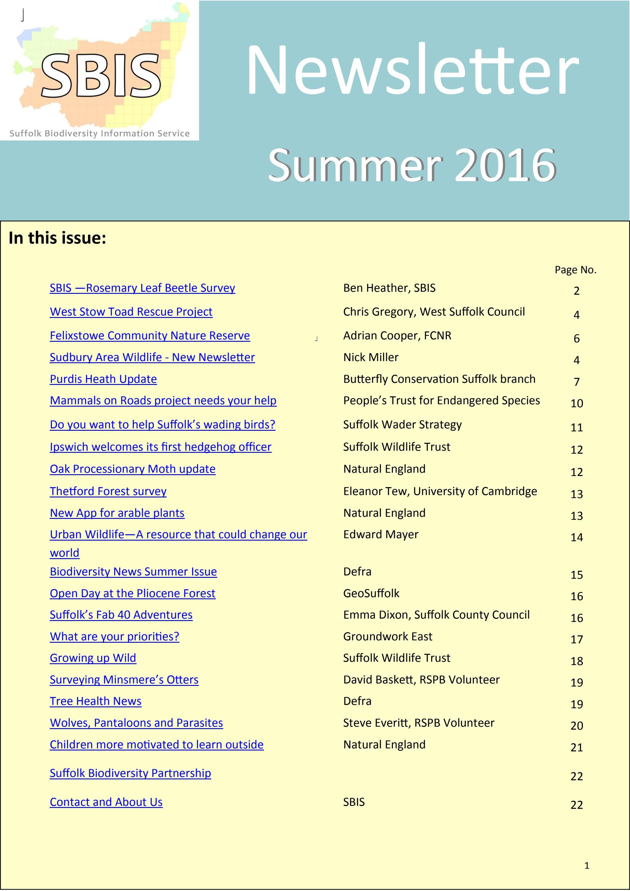06 SBIS Newsletter Summer 2016 by Suffolk Naturalists' Society - Issuu