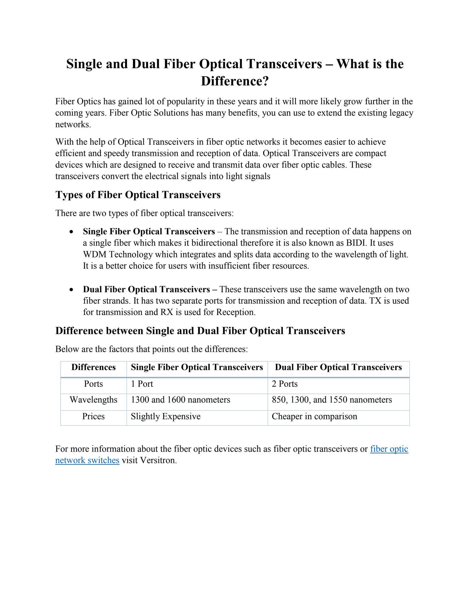 Single and Dual Fiber Optical Transceivers - What is the Difference? by ...