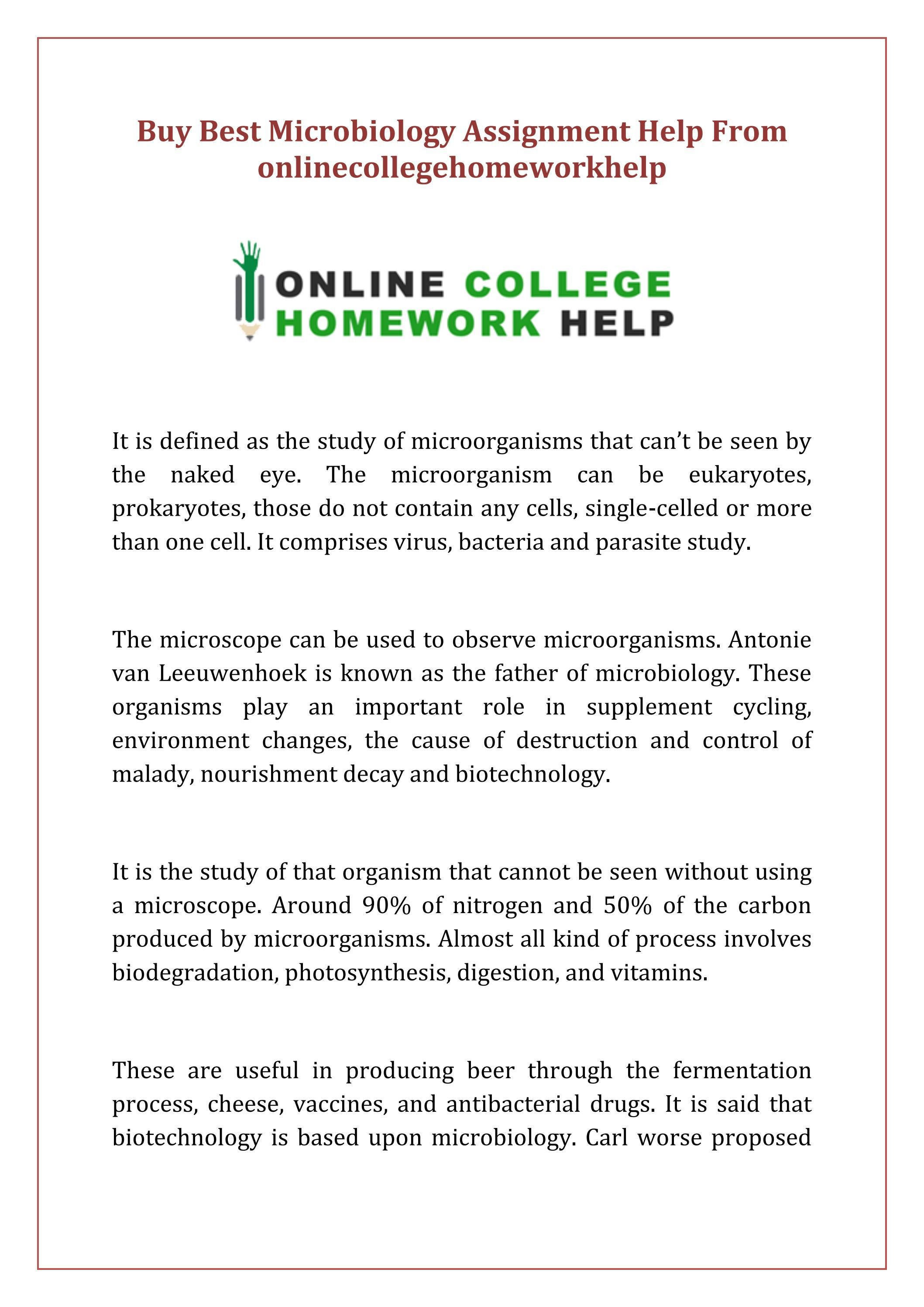 Buy Best Microbiology Assignment Help From onlinecollegehomeworkhelp by ...