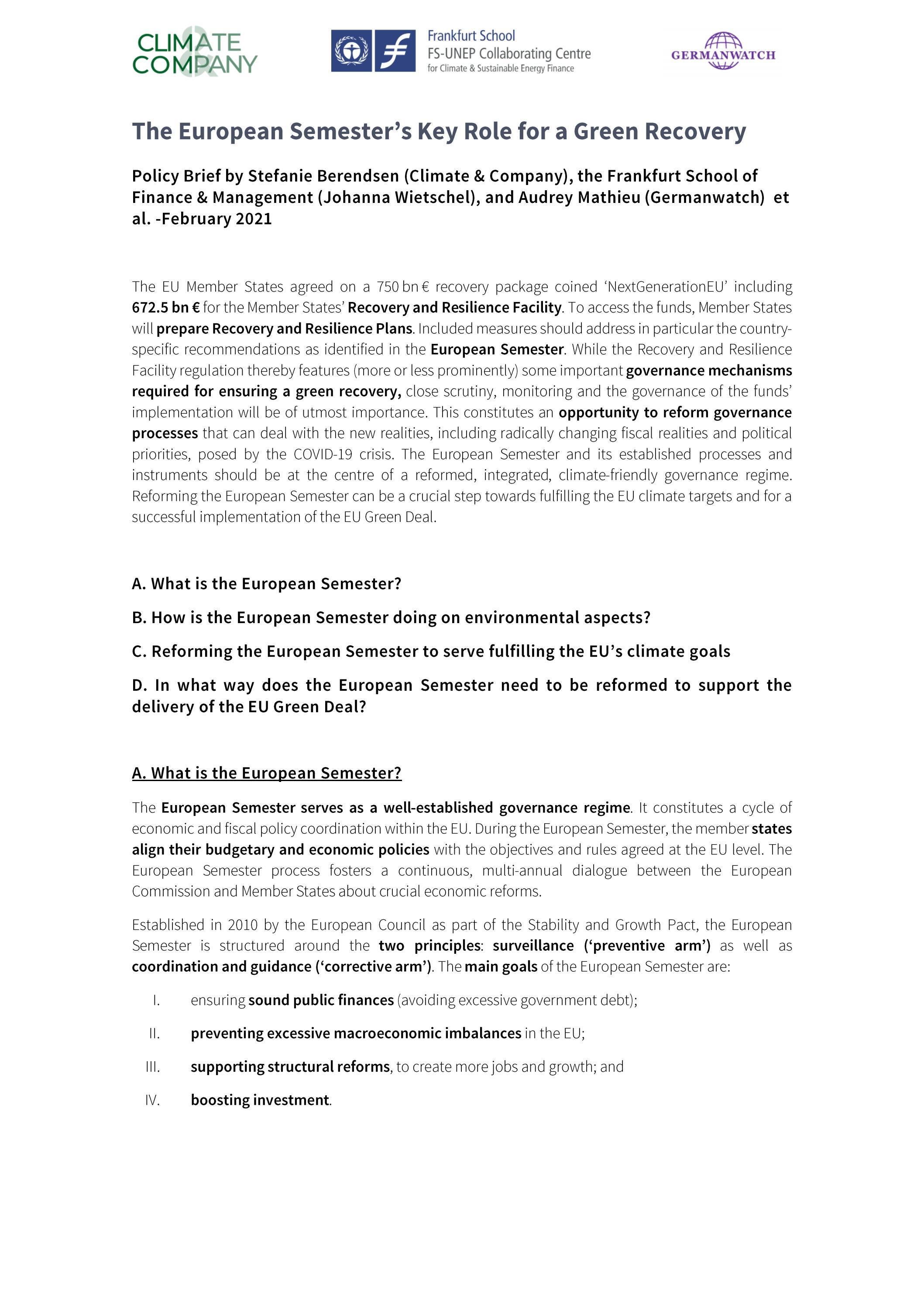 The European Semester’s Key Role for a Green Recovery by Climate ...