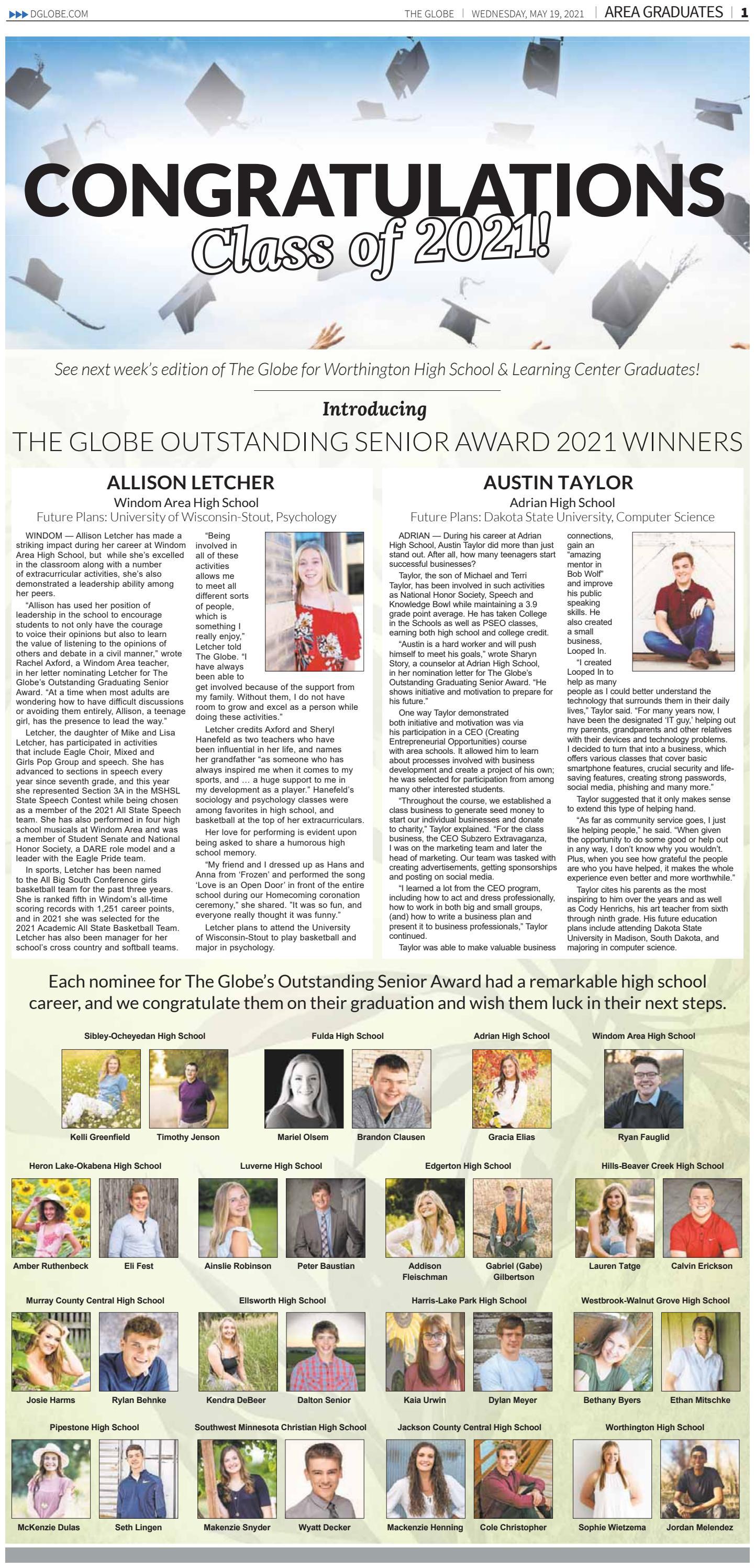 Area Graduates Class of 2021 by The Globe - Issuu