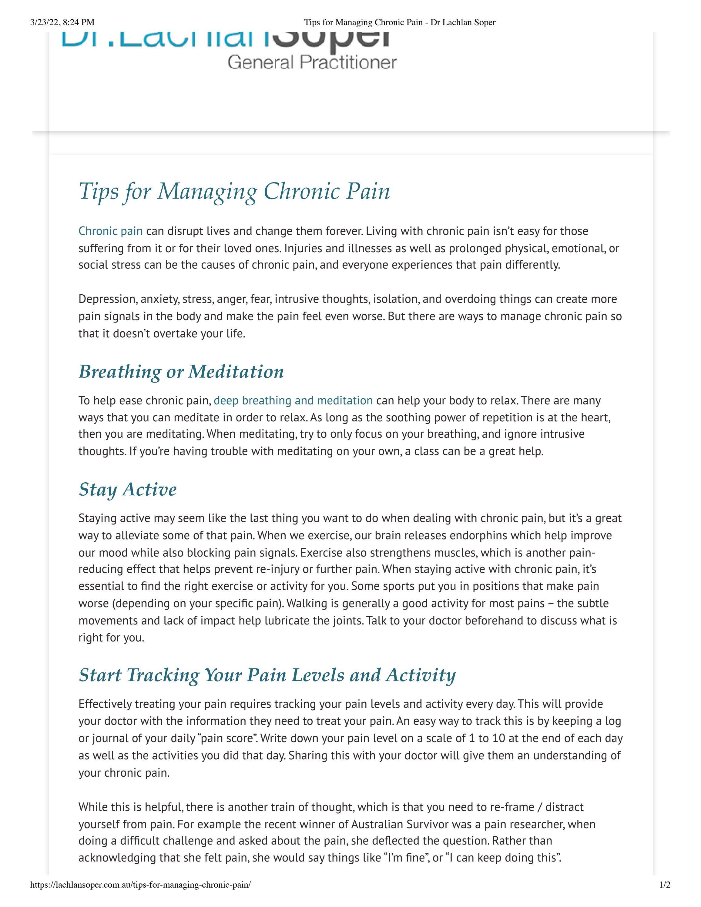 Tips for Managing Chronic Pain | Dr Lachlan Soper by Lachlan Soper - Issuu