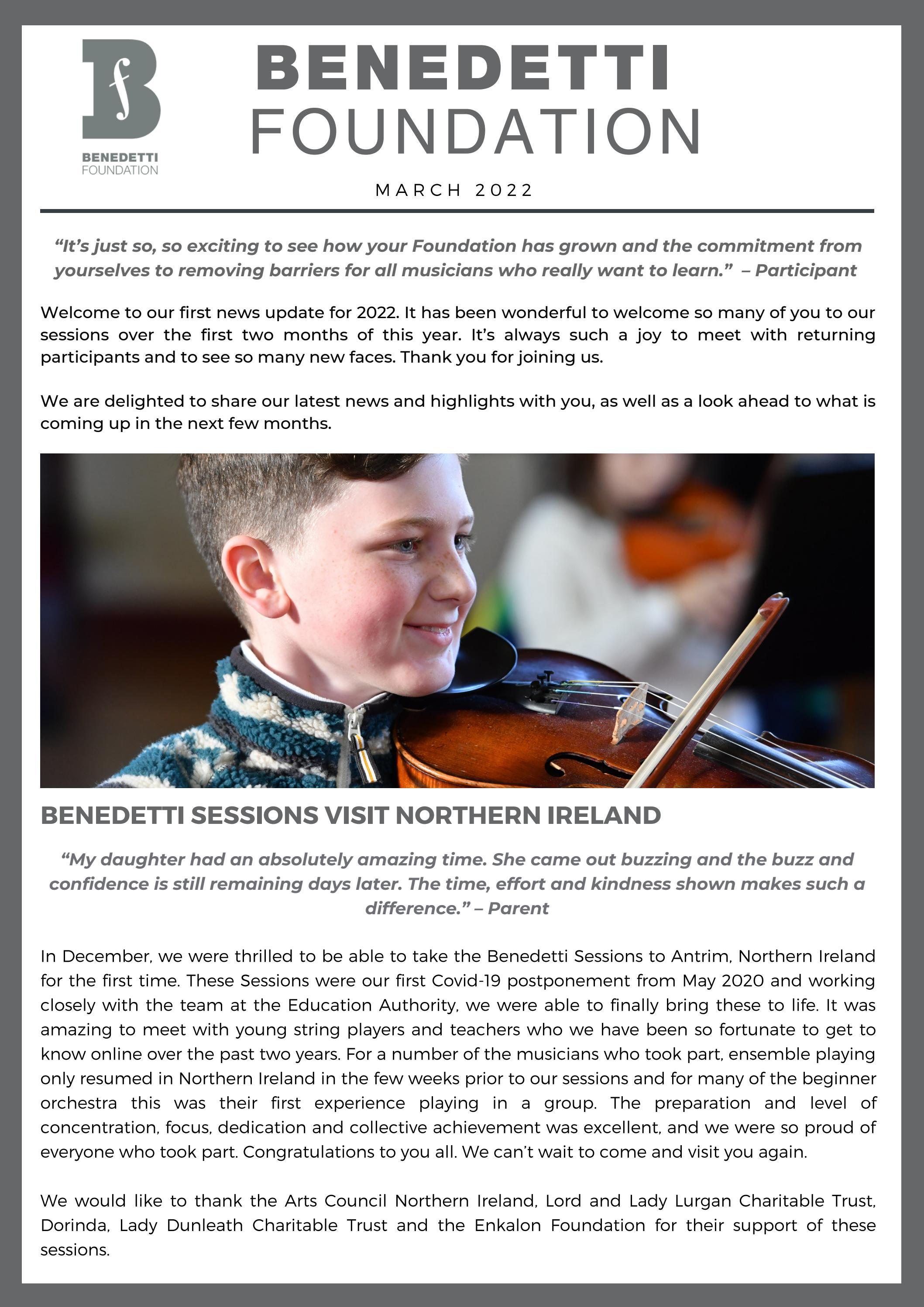 Benedetti Foundation News - March 2022 by Benedetti Foundation - Issuu