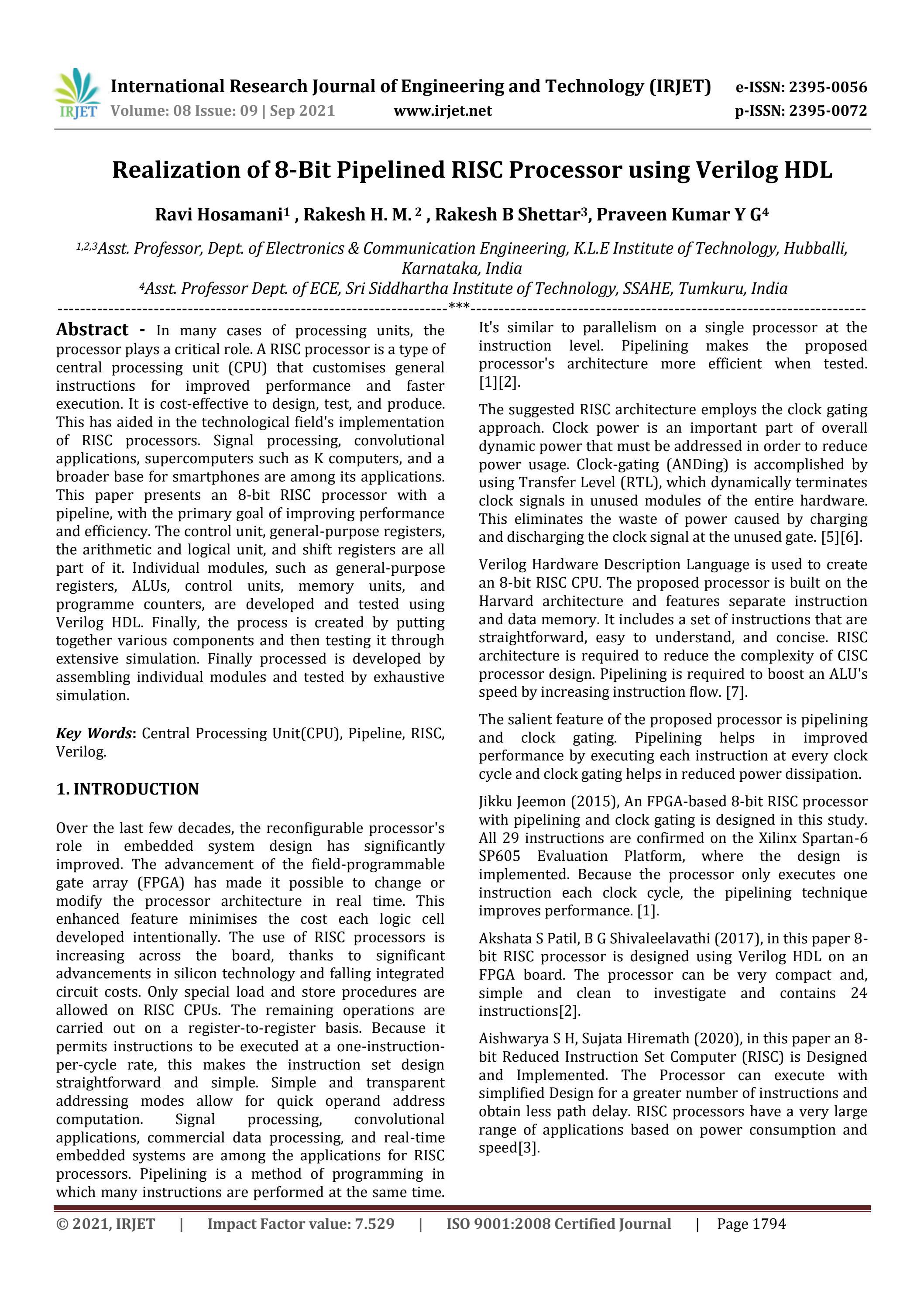 IRJET- Realization of 8-Bit Pipelined RISC Processor using Verilog HDL by IRJET Journal - Issuu