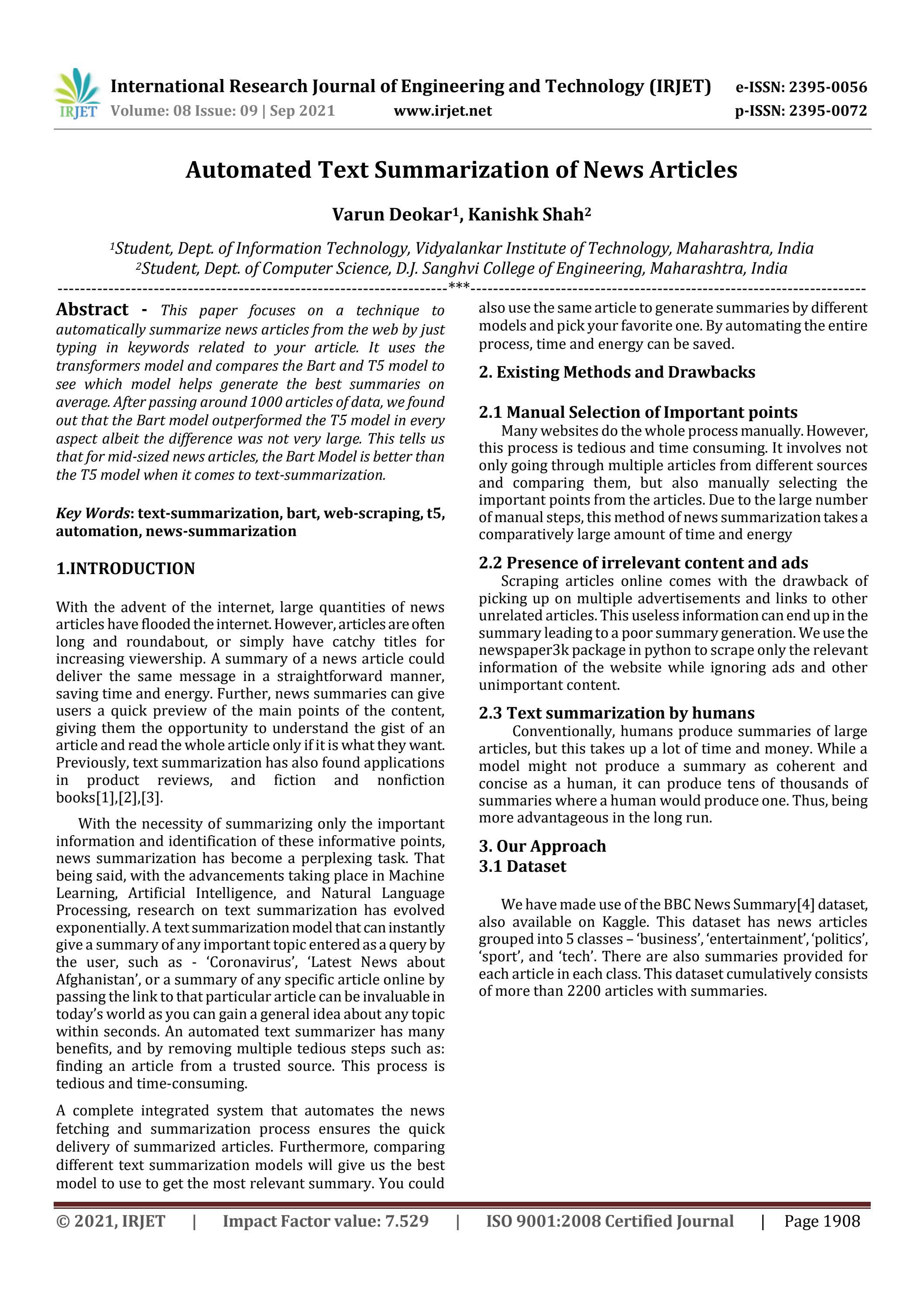 IRJET- Automated Text Summarization of News Articles by IRJET Journal ...