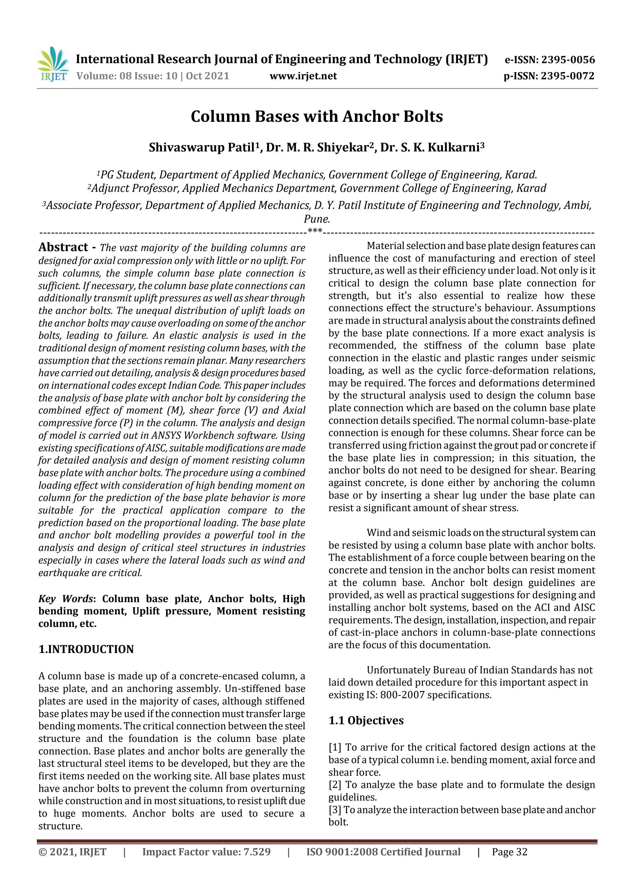 IRJET- Column Bases with Anchor Bolts by IRJET Journal - Issuu