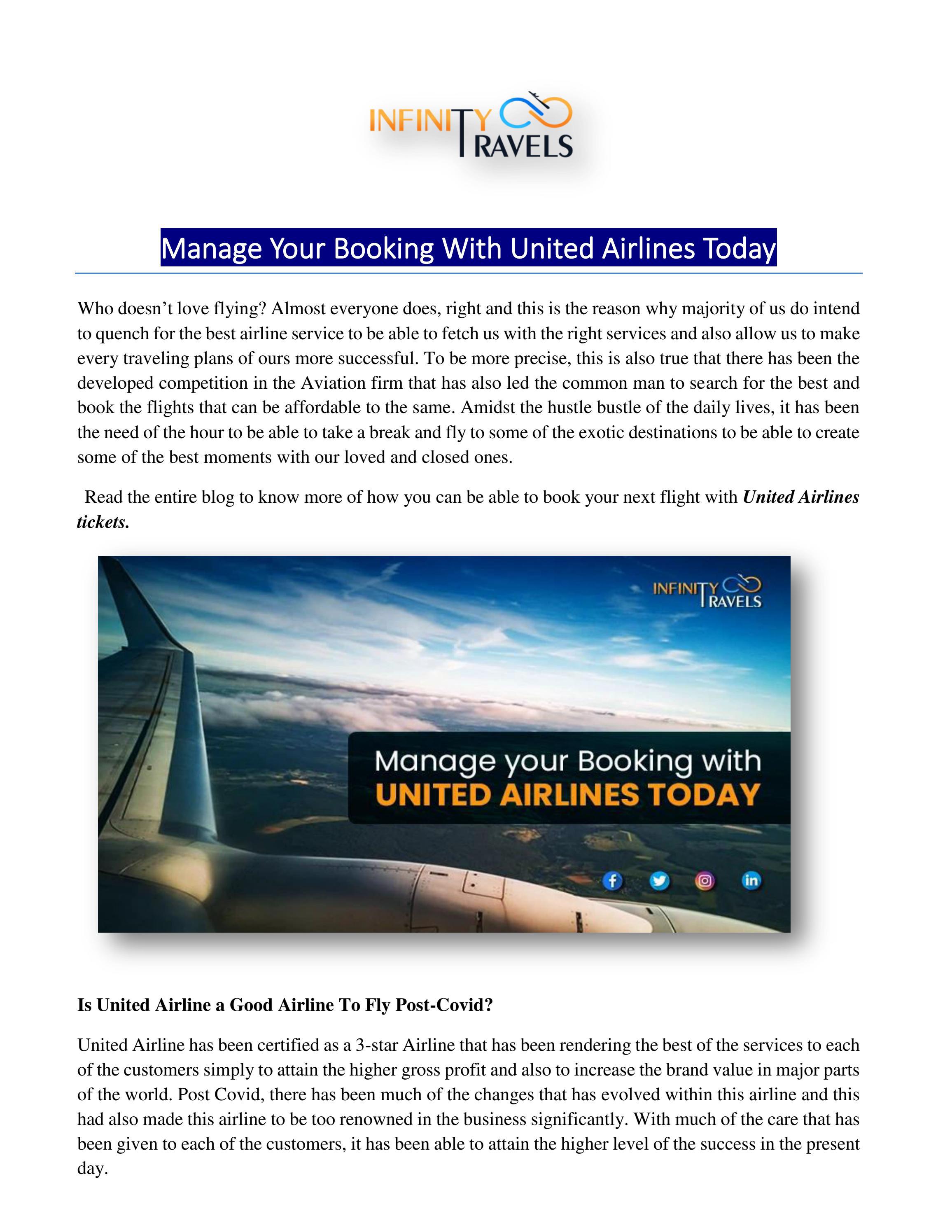 Manage Your Booking With United Airlines Today by Infinity Travels - Issuu