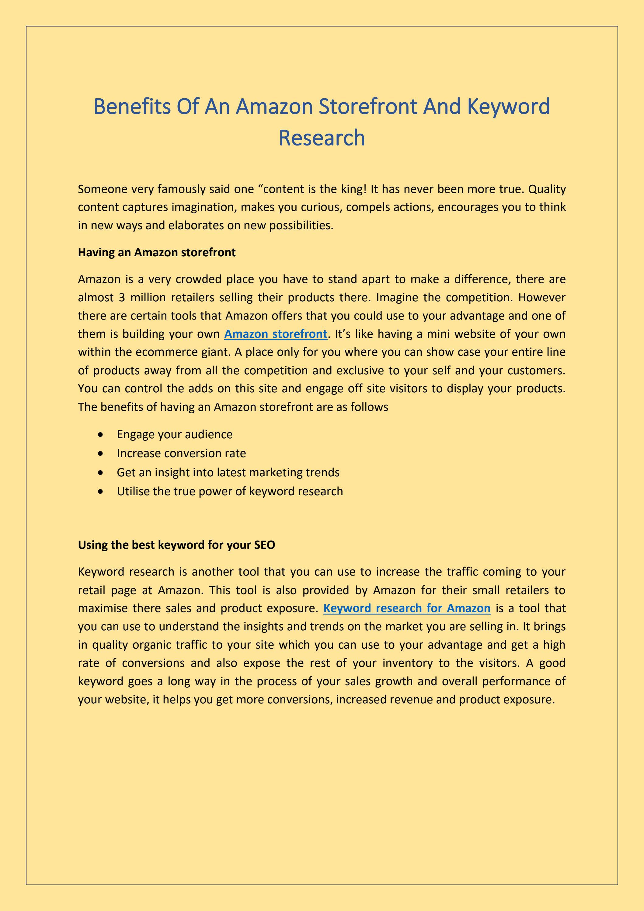 Benefits Of An Amazon Storefront And Keyword Research by eStore Factory ...