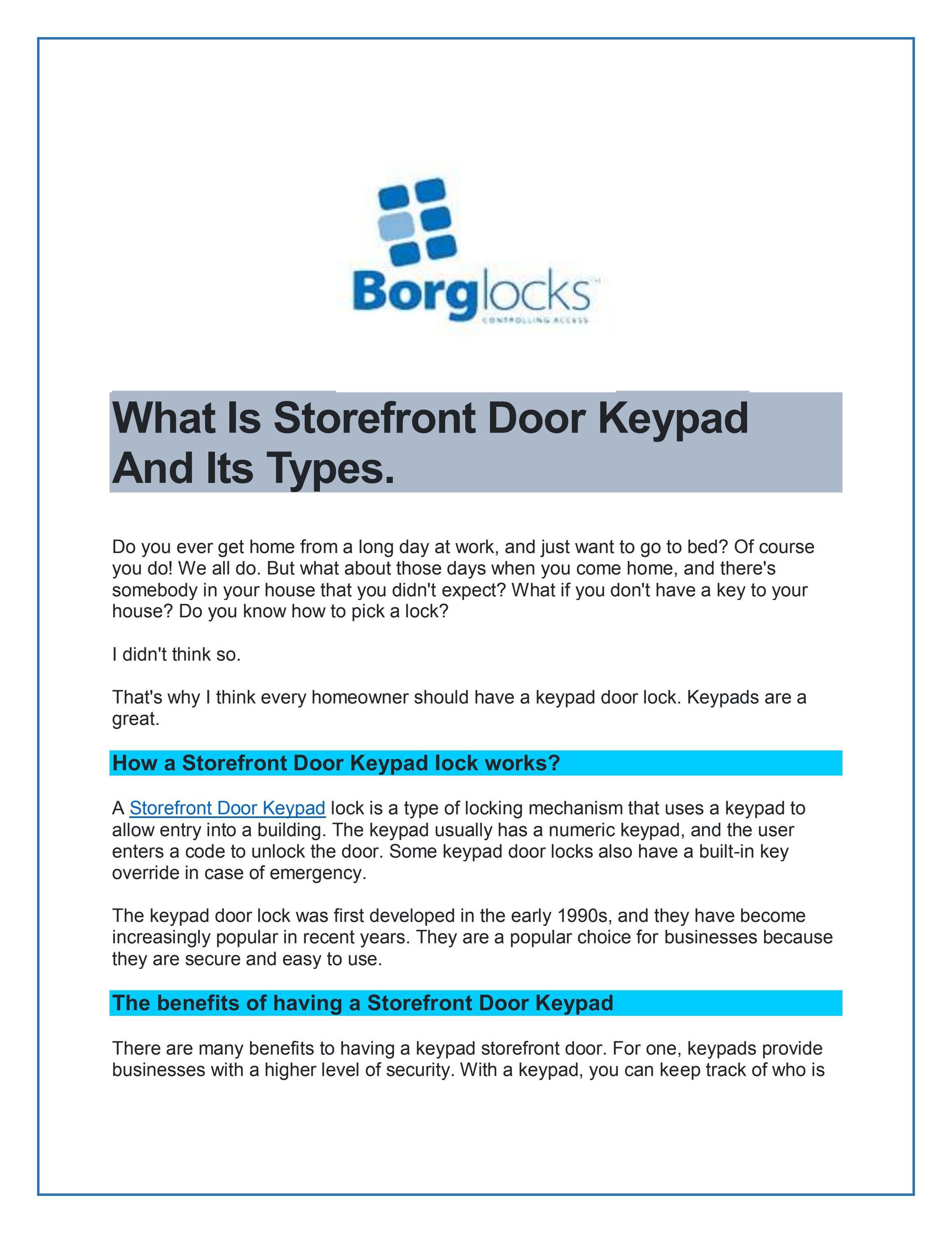 What Is Storefront Door Keypad And Its Types. by Eillie Jonson - Issuu